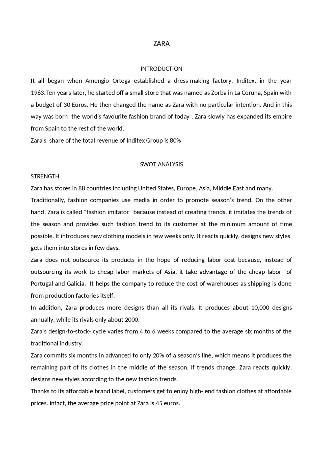 Case study Zara dettagliato - Docsity