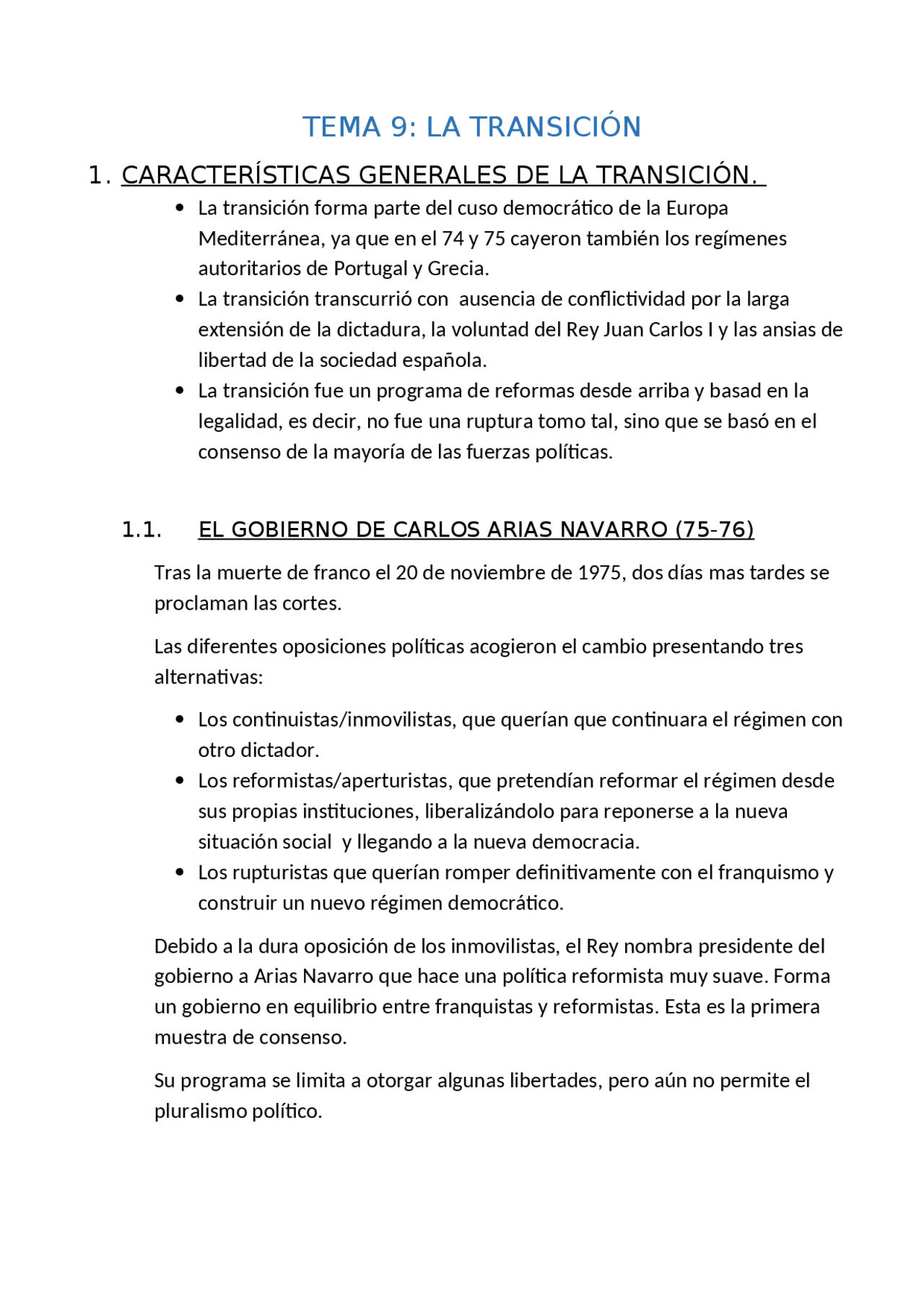 Tema 9 Historia La Transición Docsity