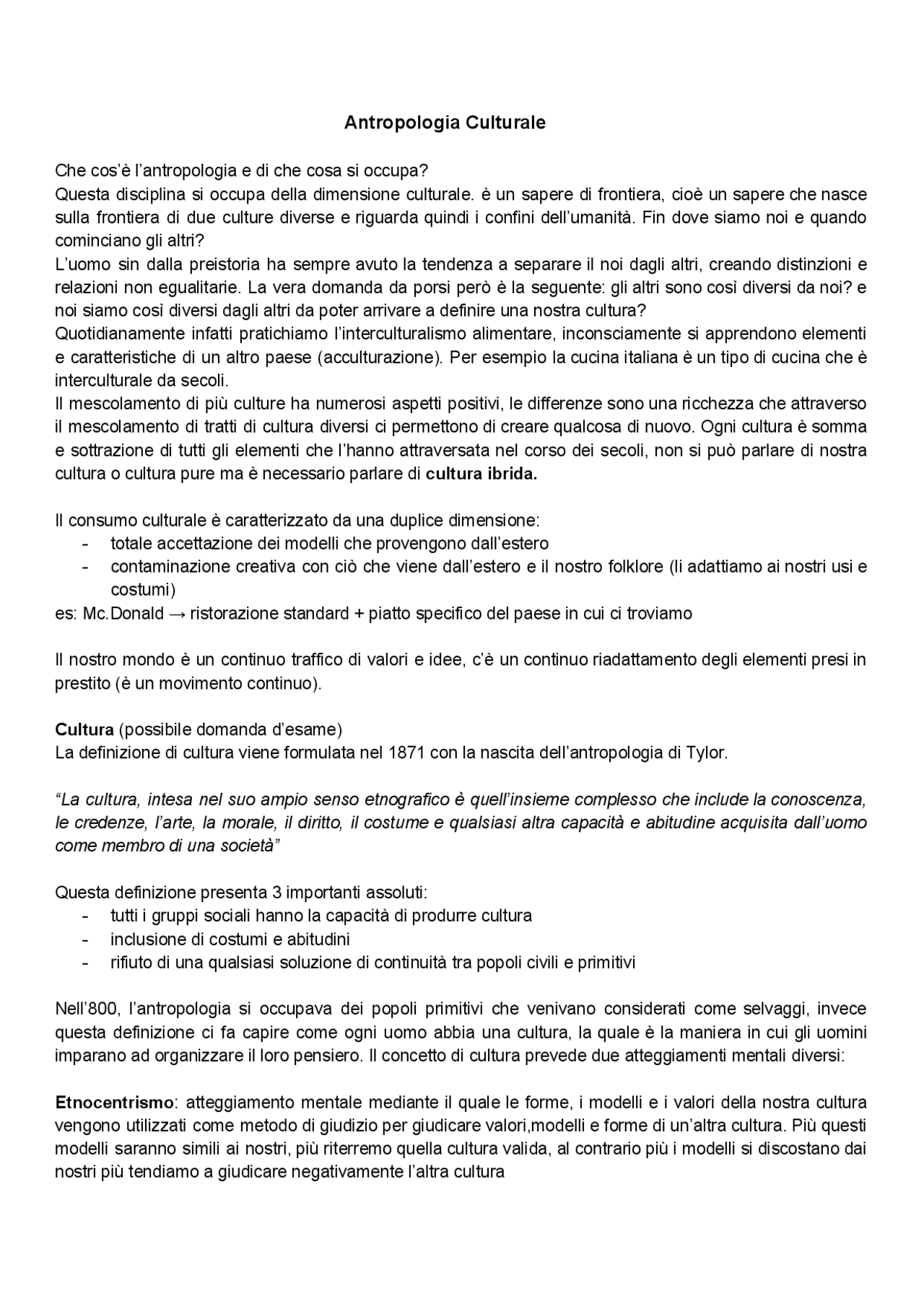 ANTROPOLOGIA CULTURALE - LAURA BONATO - Docsity