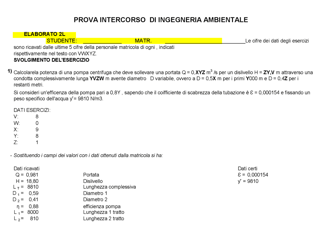 Elaborato 2 Ingegneria Ambientale Esercizi Di Ingegneria Civile Docsity