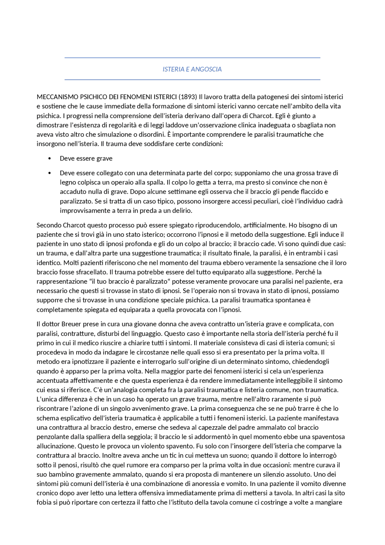 Riassunto Del Testo Isteria E Angoscia Di Freud Docsity