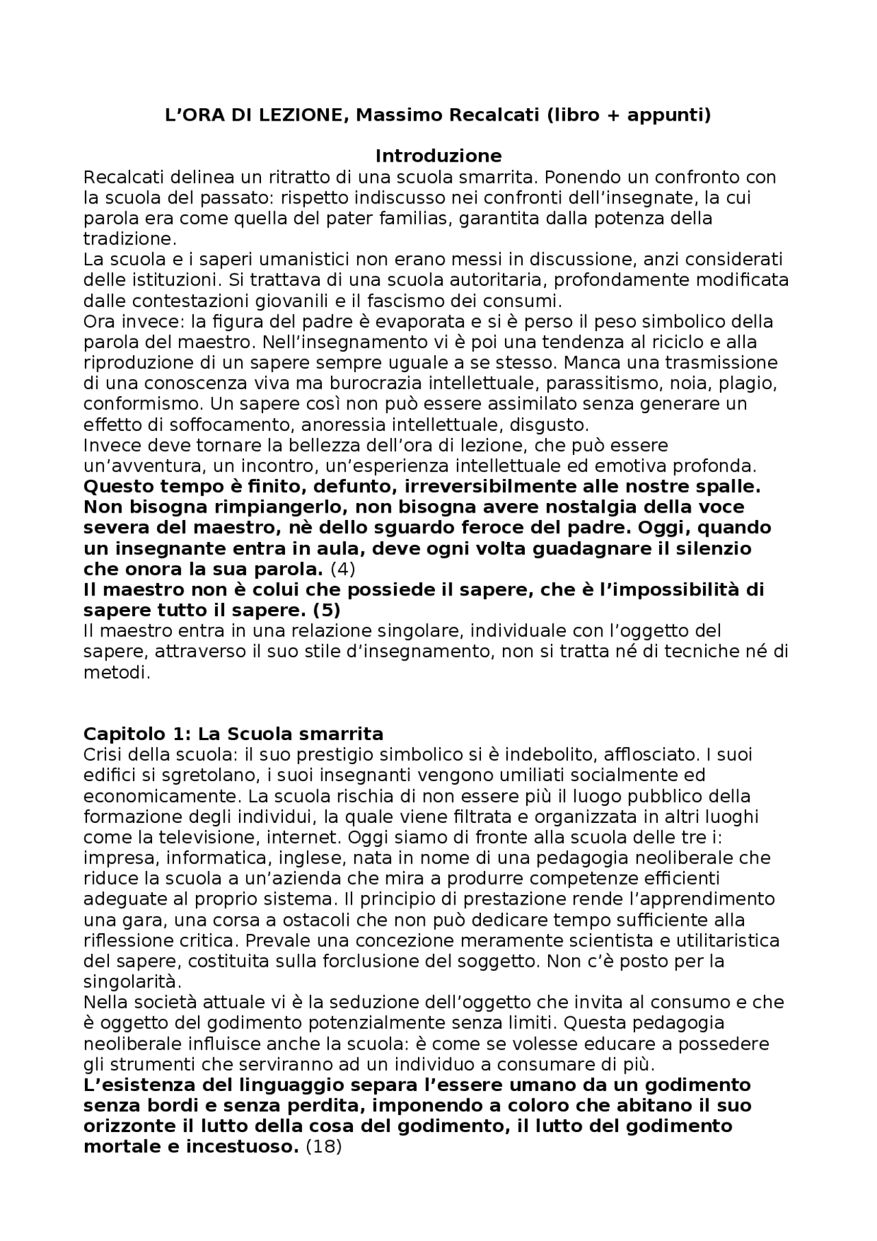 Lora Di Lezione Recalcati Docsity