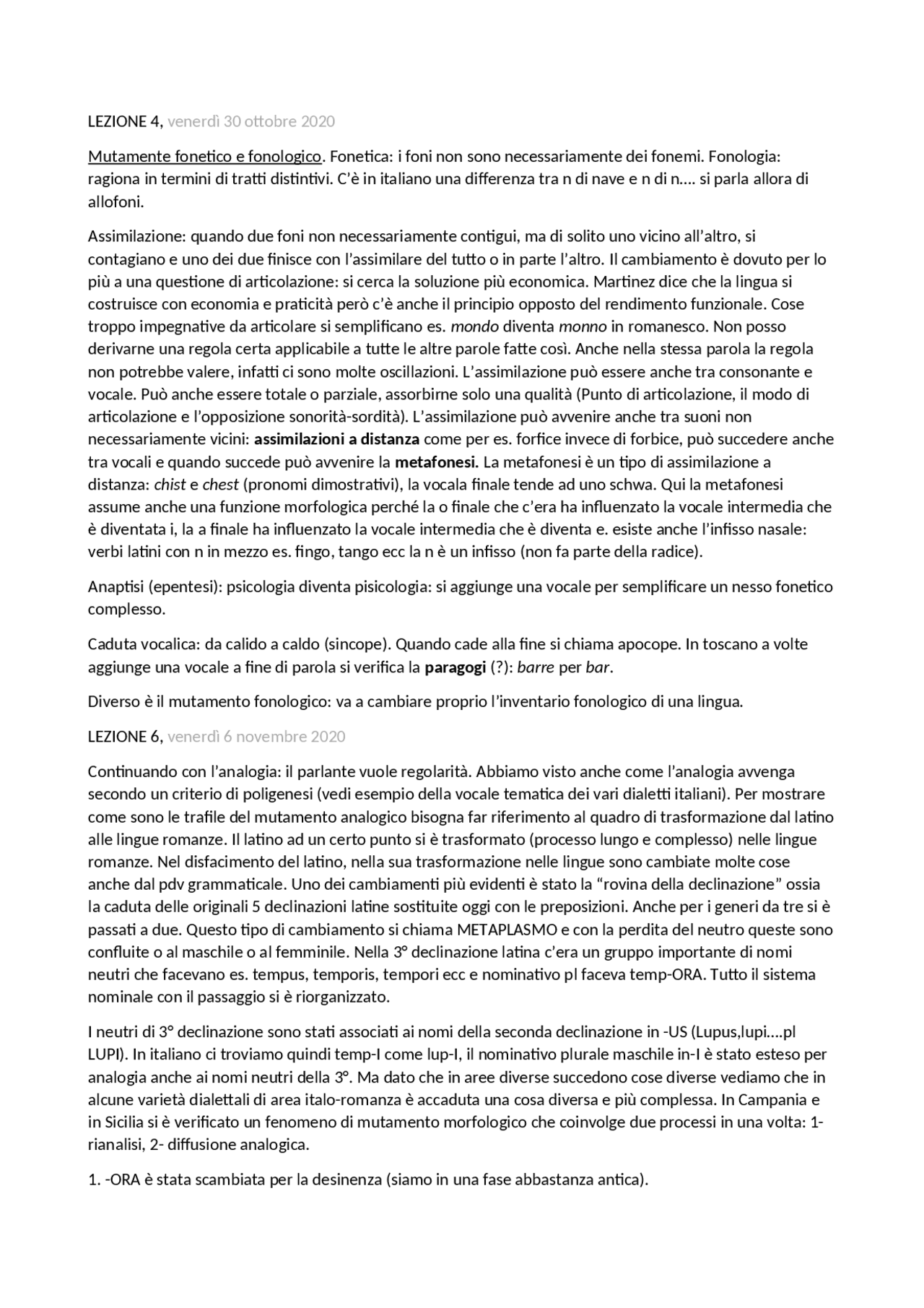 Il Mutamento Fonetico E Fonologico Appunti Di Linguistica Docsity