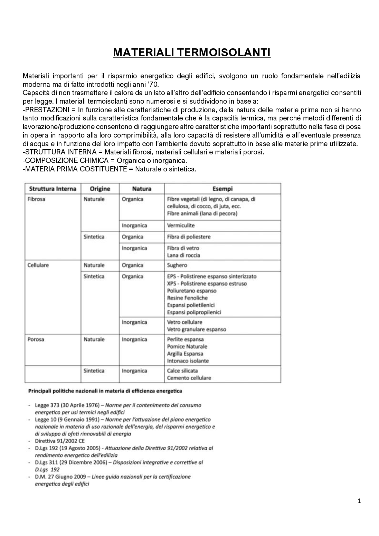 Elementi Costruttivi Materiali Isolanti Docsity