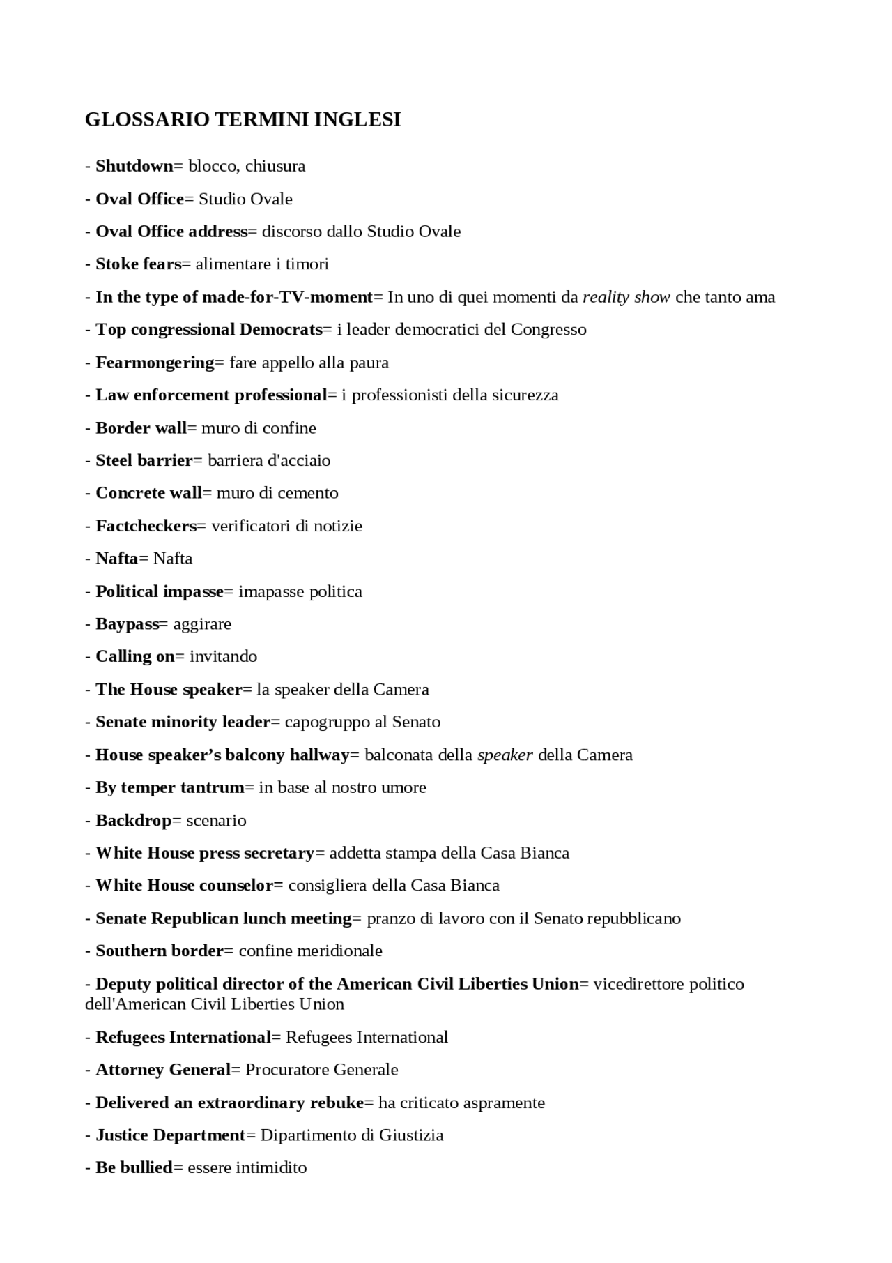 Glossario Di Termini Inglesi Docsity