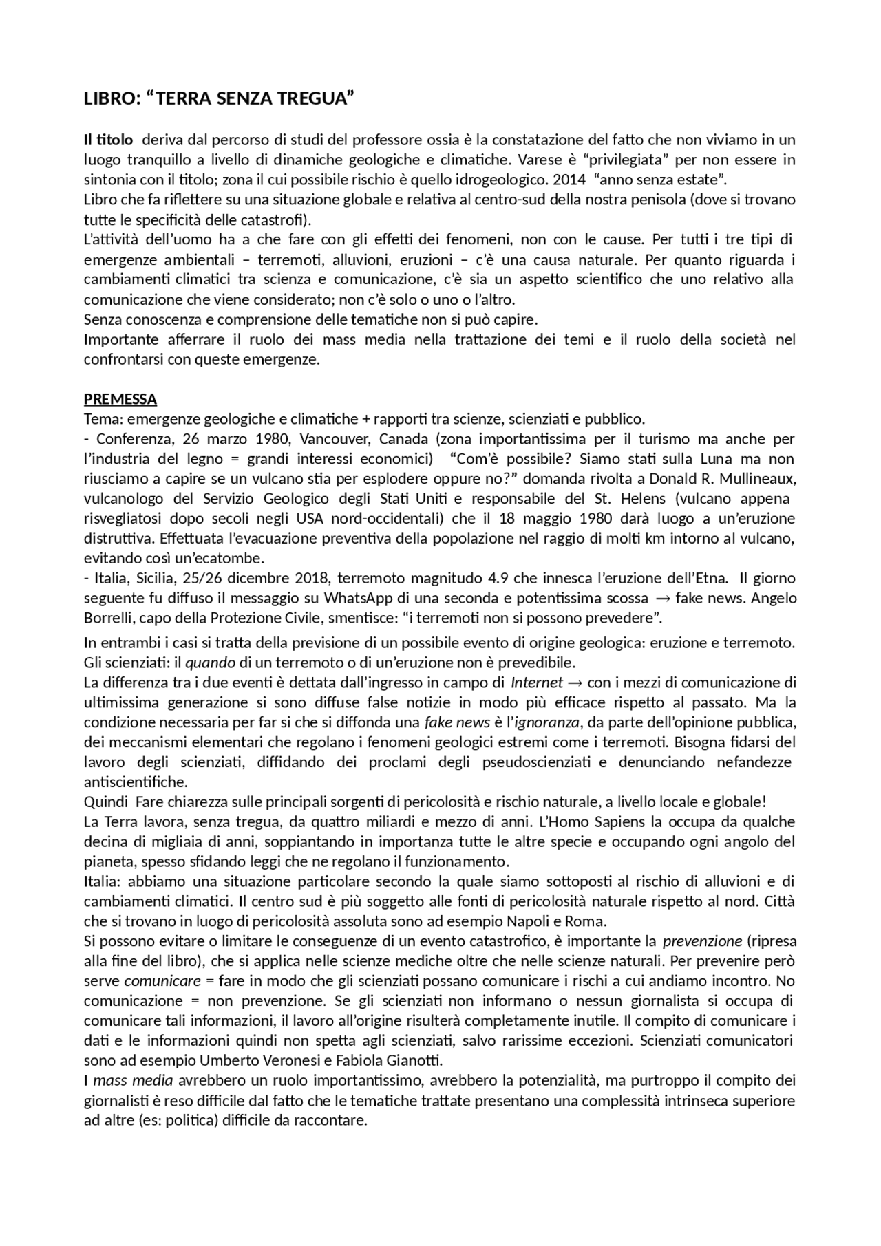 Riassunto libro Terra senza Tregua di Mariotto-Tebaldi - Docsity