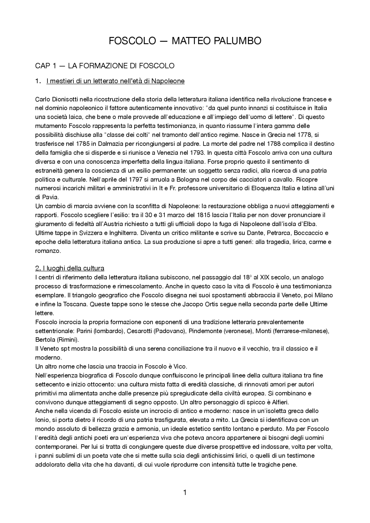 Foscolo Di Matteo Palumbo Docsity
