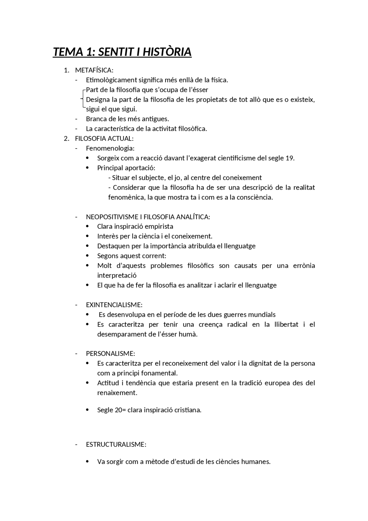 Tema 1 Filosofia 1r Batxillerat Docsity