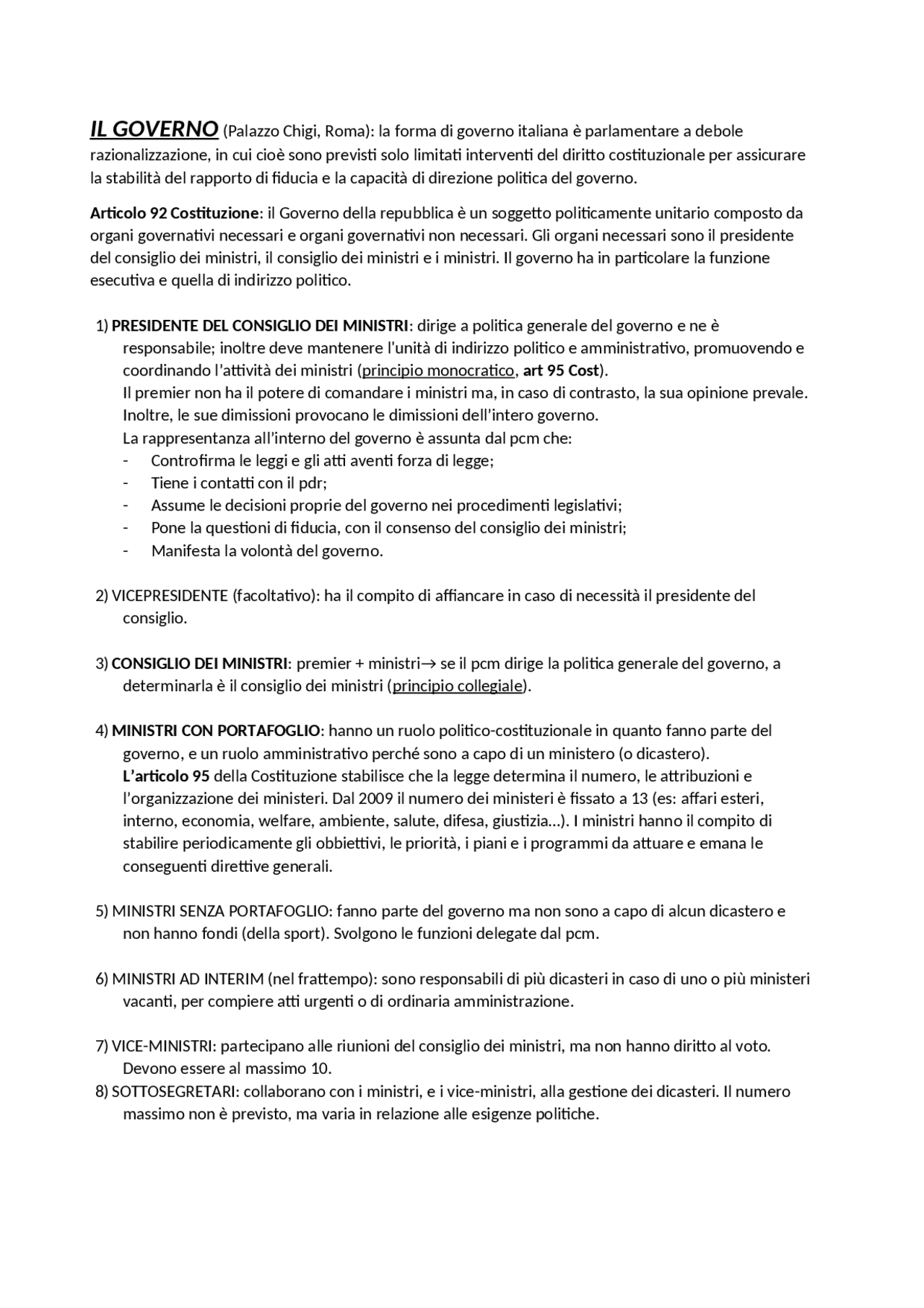 Il governo italiano - Docsity