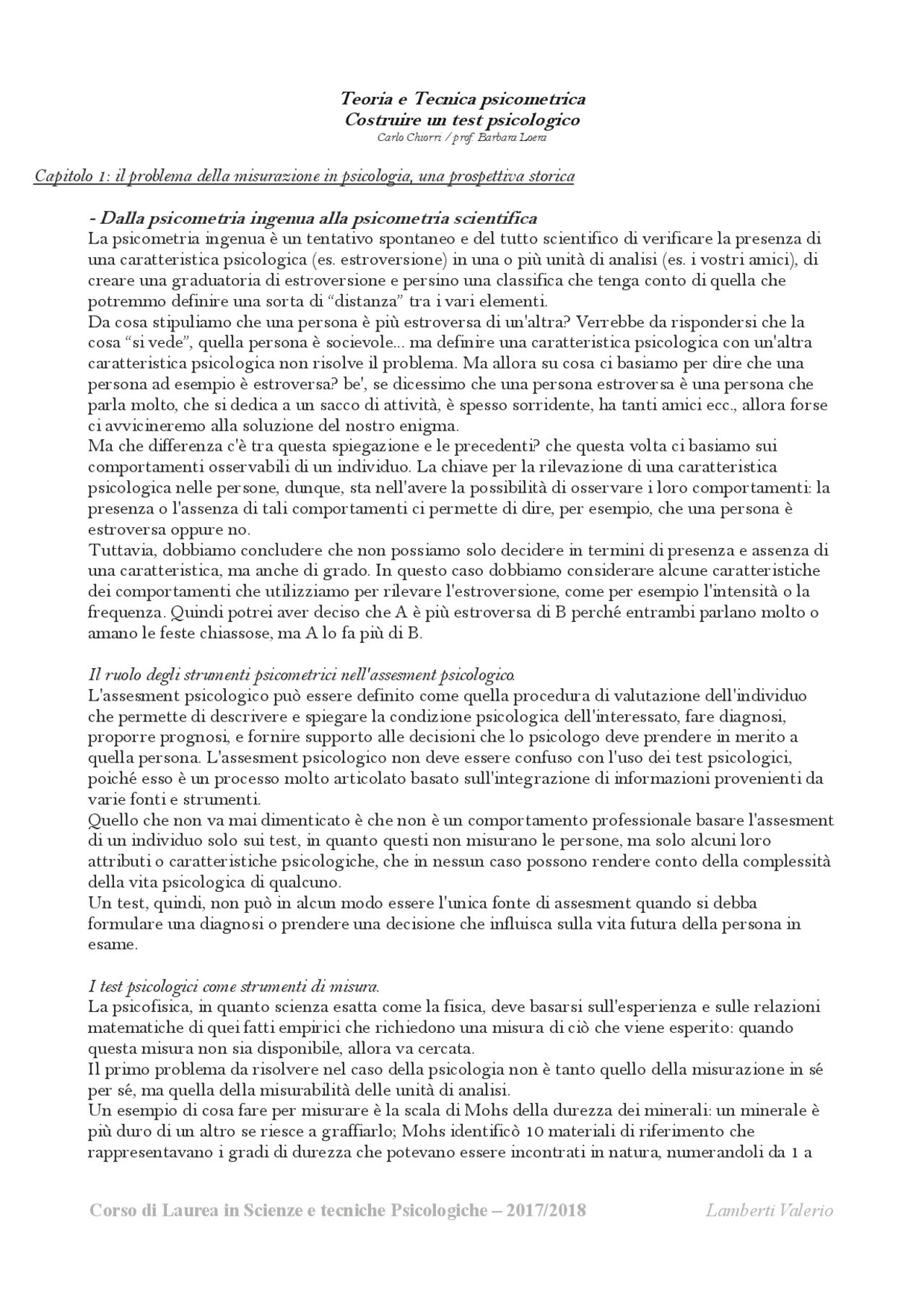 Riassunto Manuale Chiorri | Appunti di Statistica | Docsity
