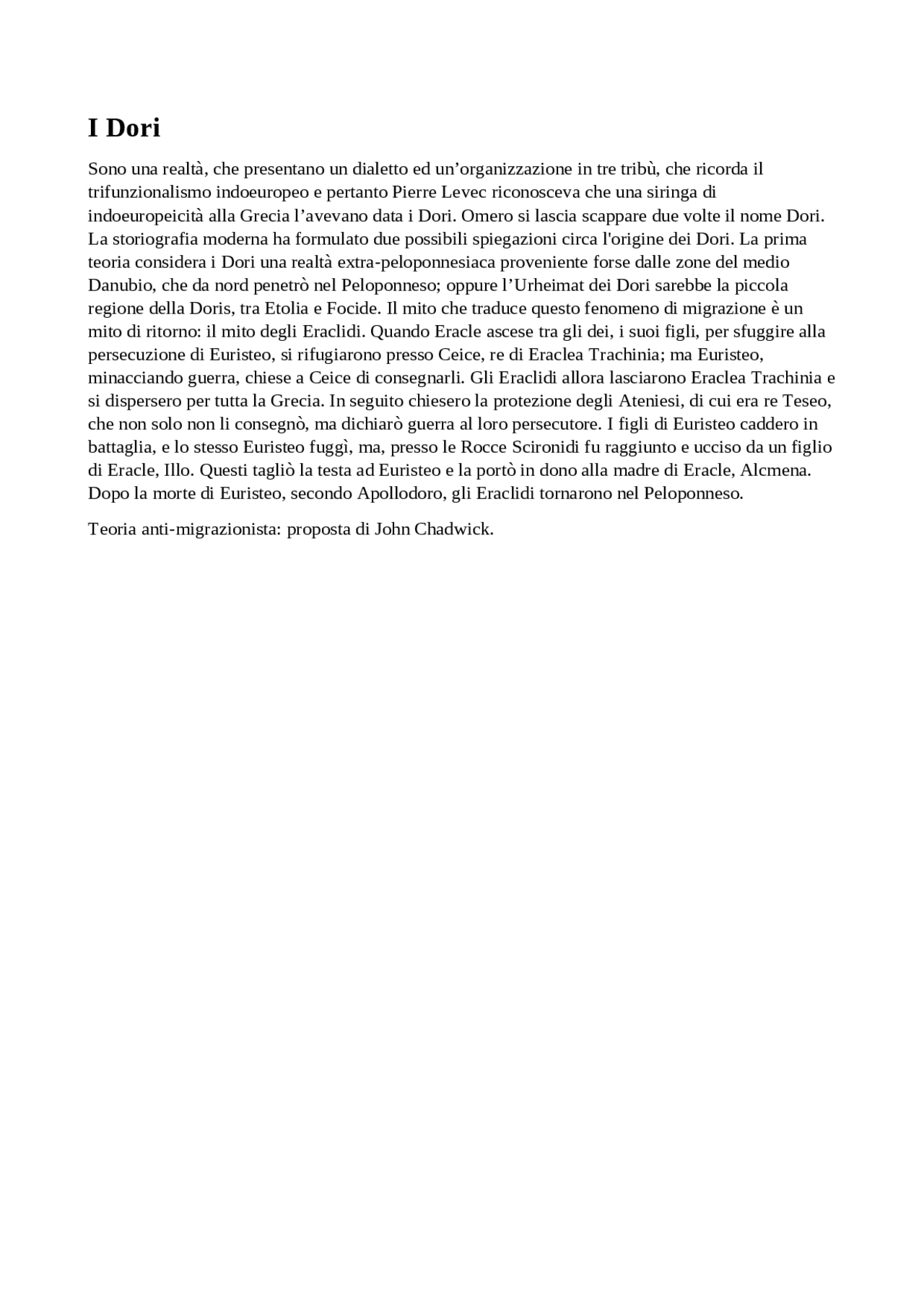 I Dori - mito e storia - Docsity