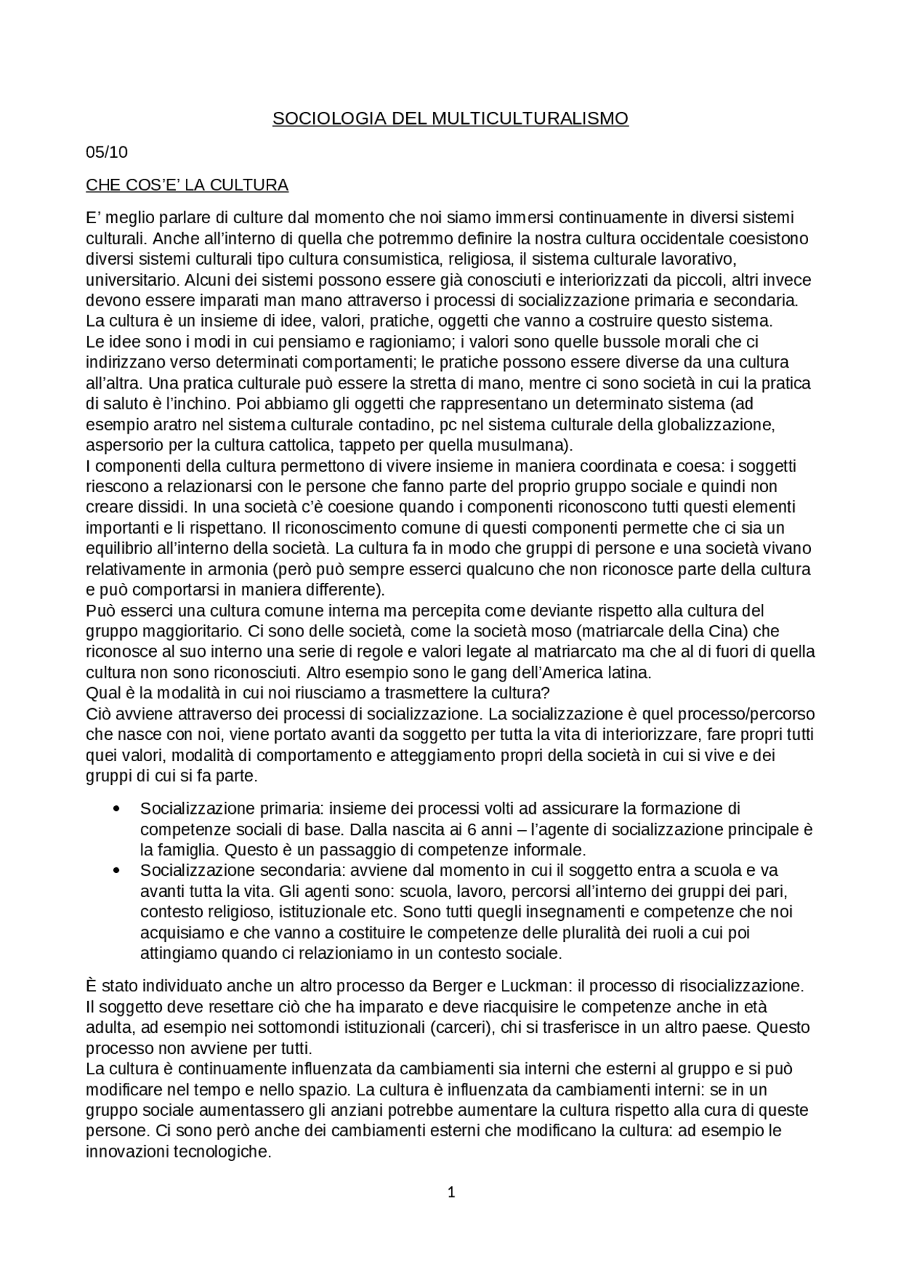 Appunti sociologia del multiculturalismo - Enzo Colombo - Docsity