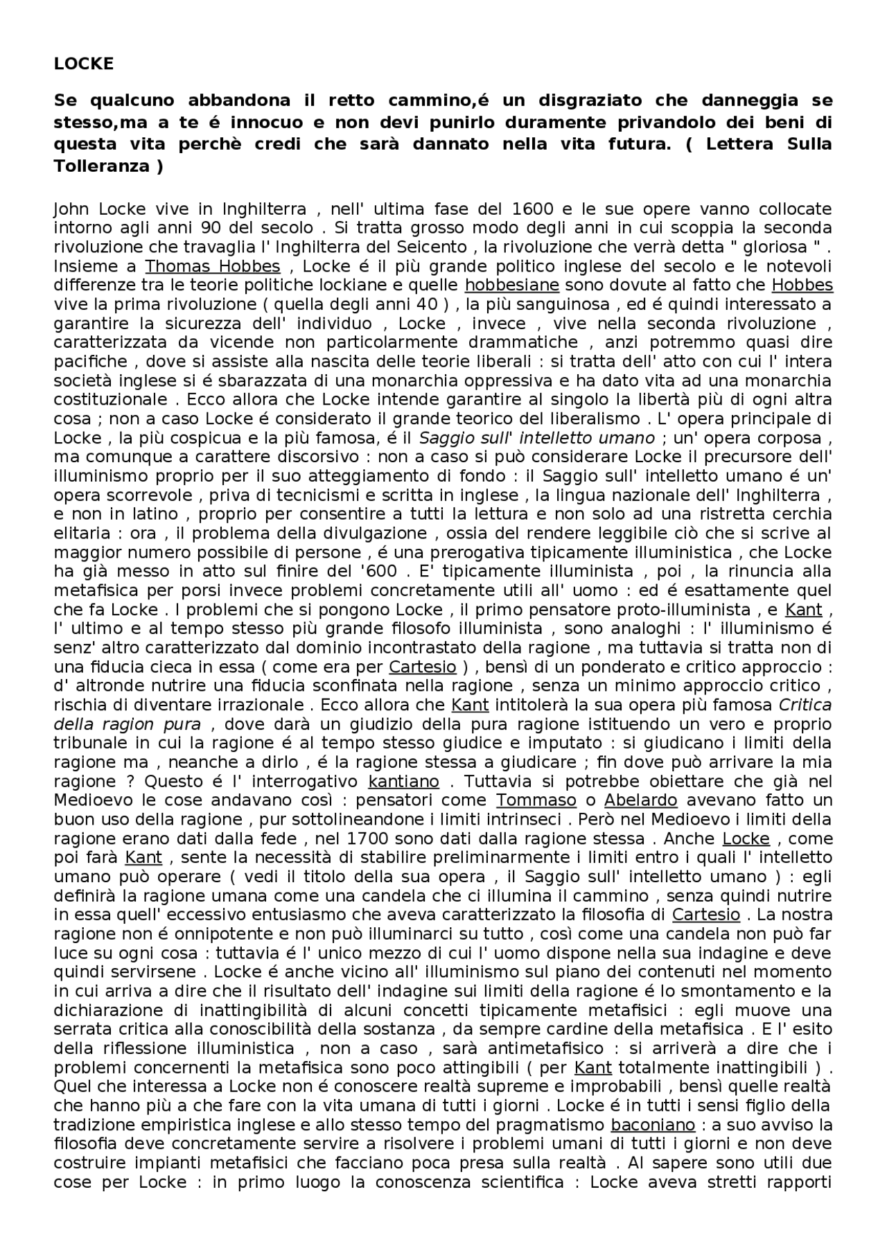 Riassunto Teorie Locke Docsity