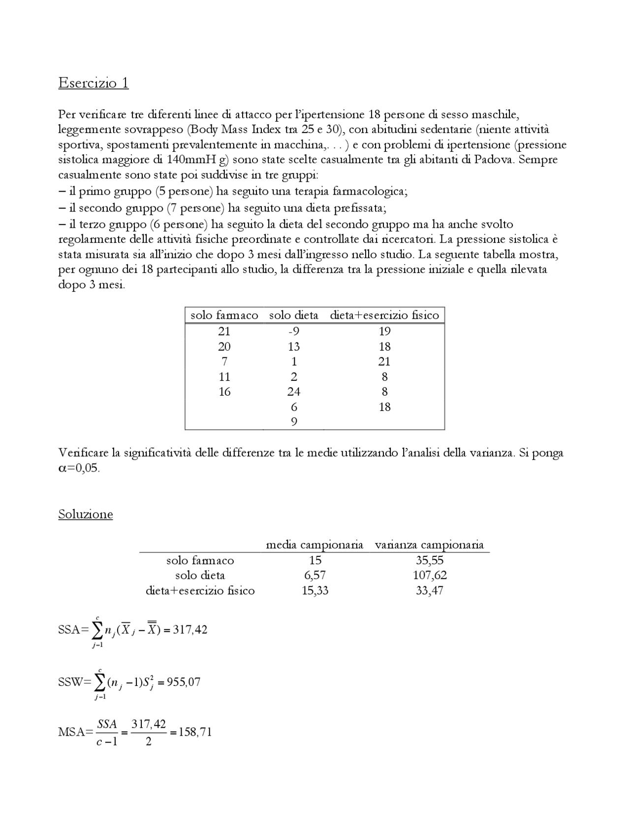 Esercitazione Anova Docsity