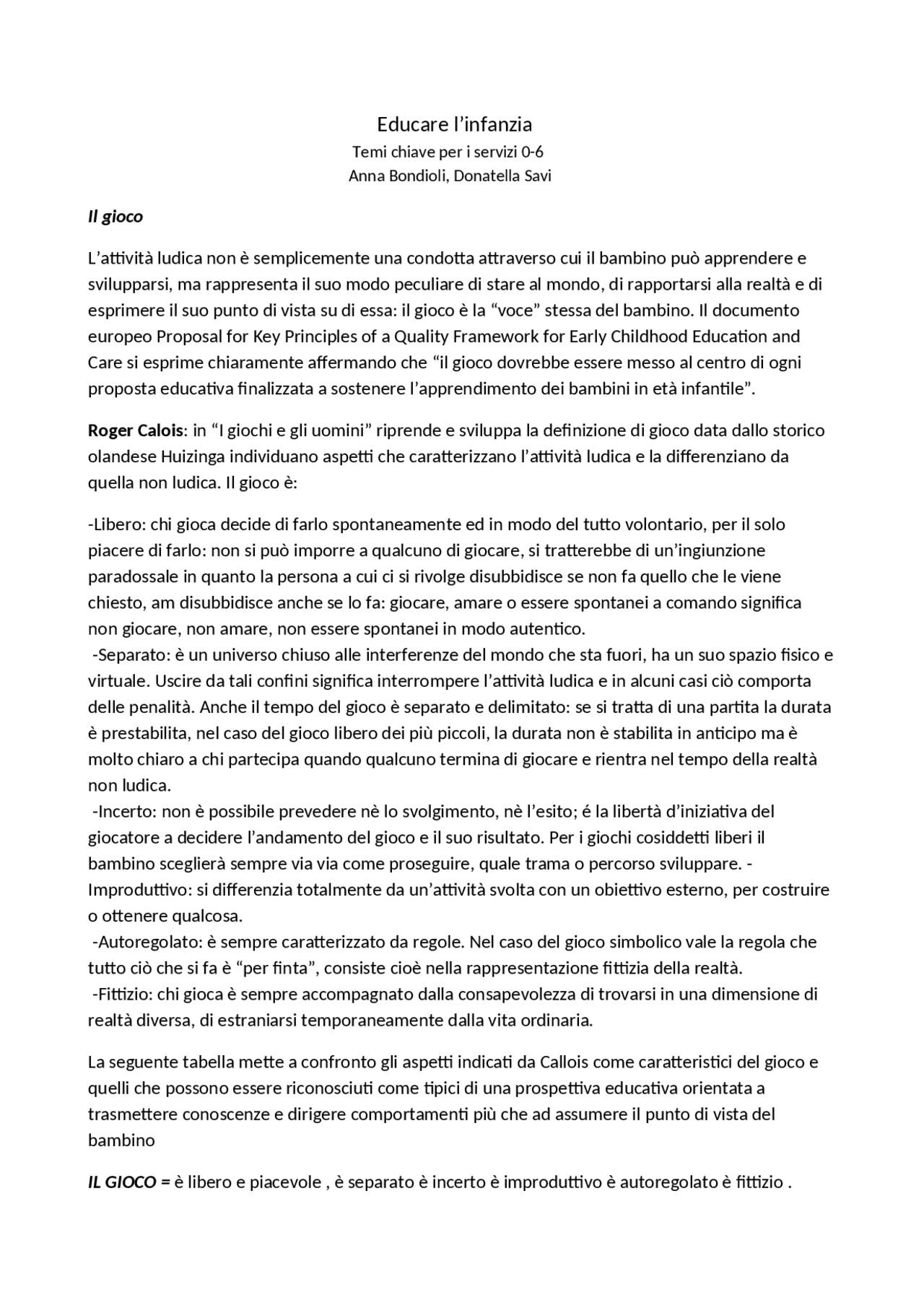 Il Gioco Educare Linfanzia Docsity