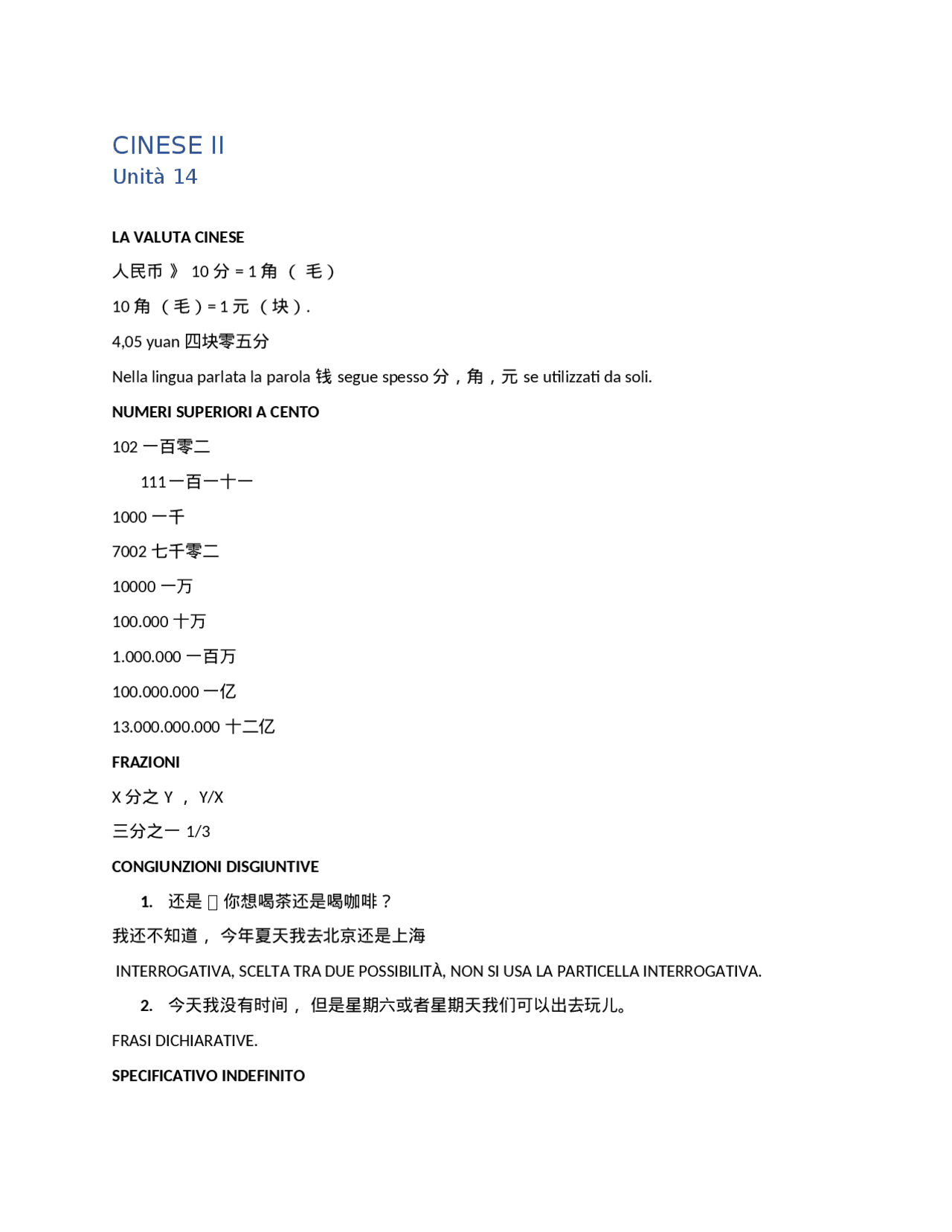Grammatica Cinese Triennale Docsity