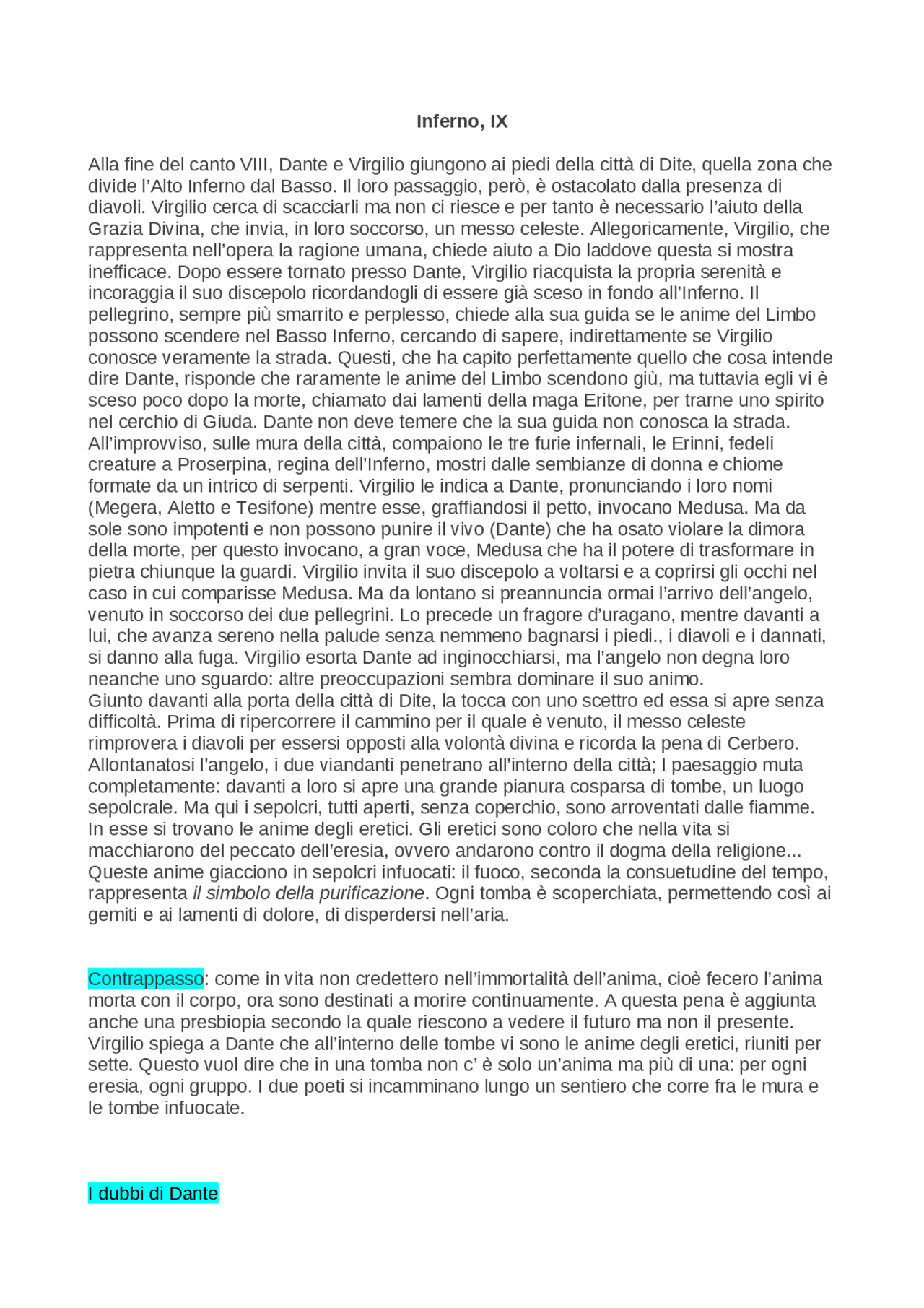 IX canto dell'inferno - Docsity