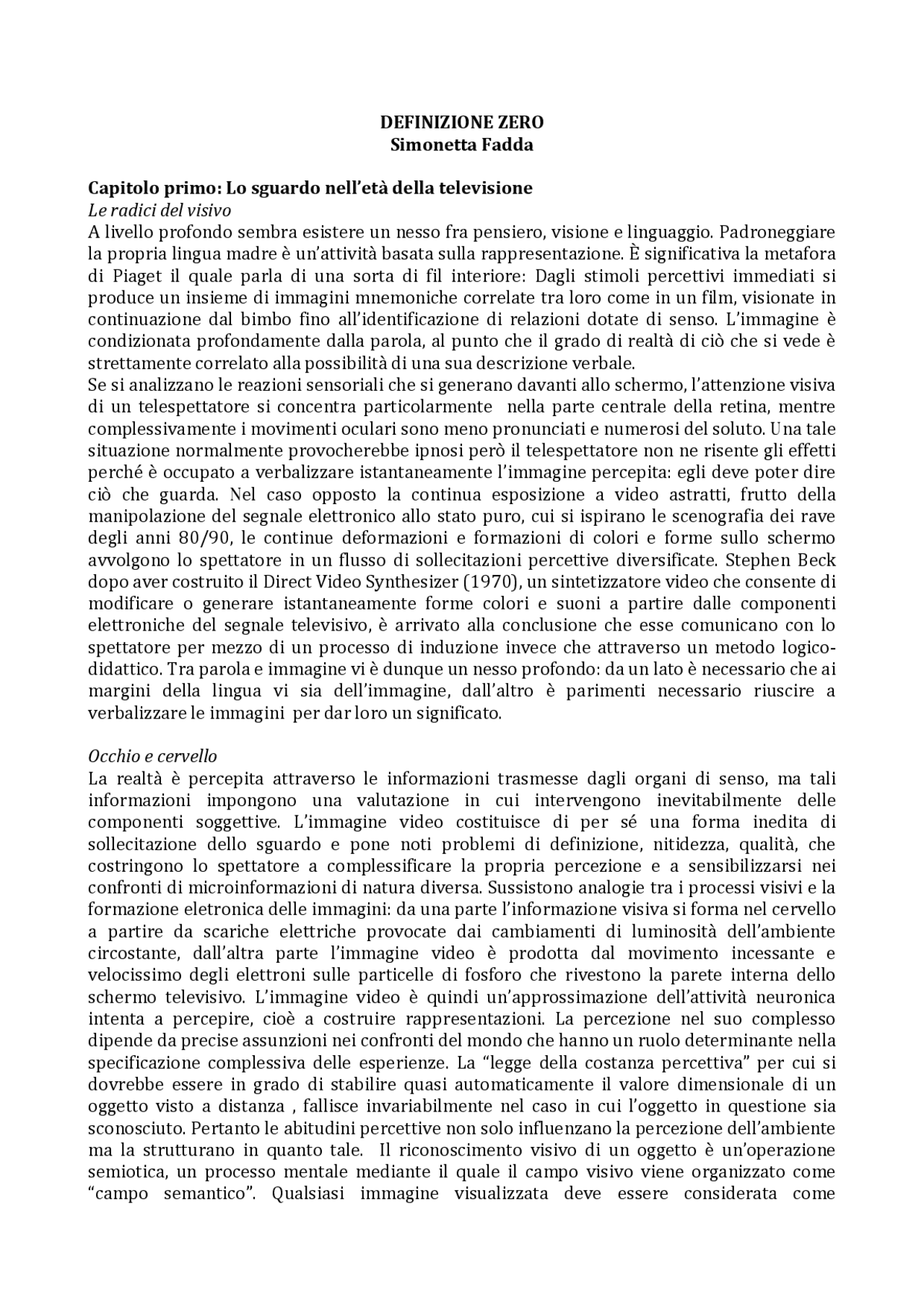 Definizione Zero S Fadda Docsity