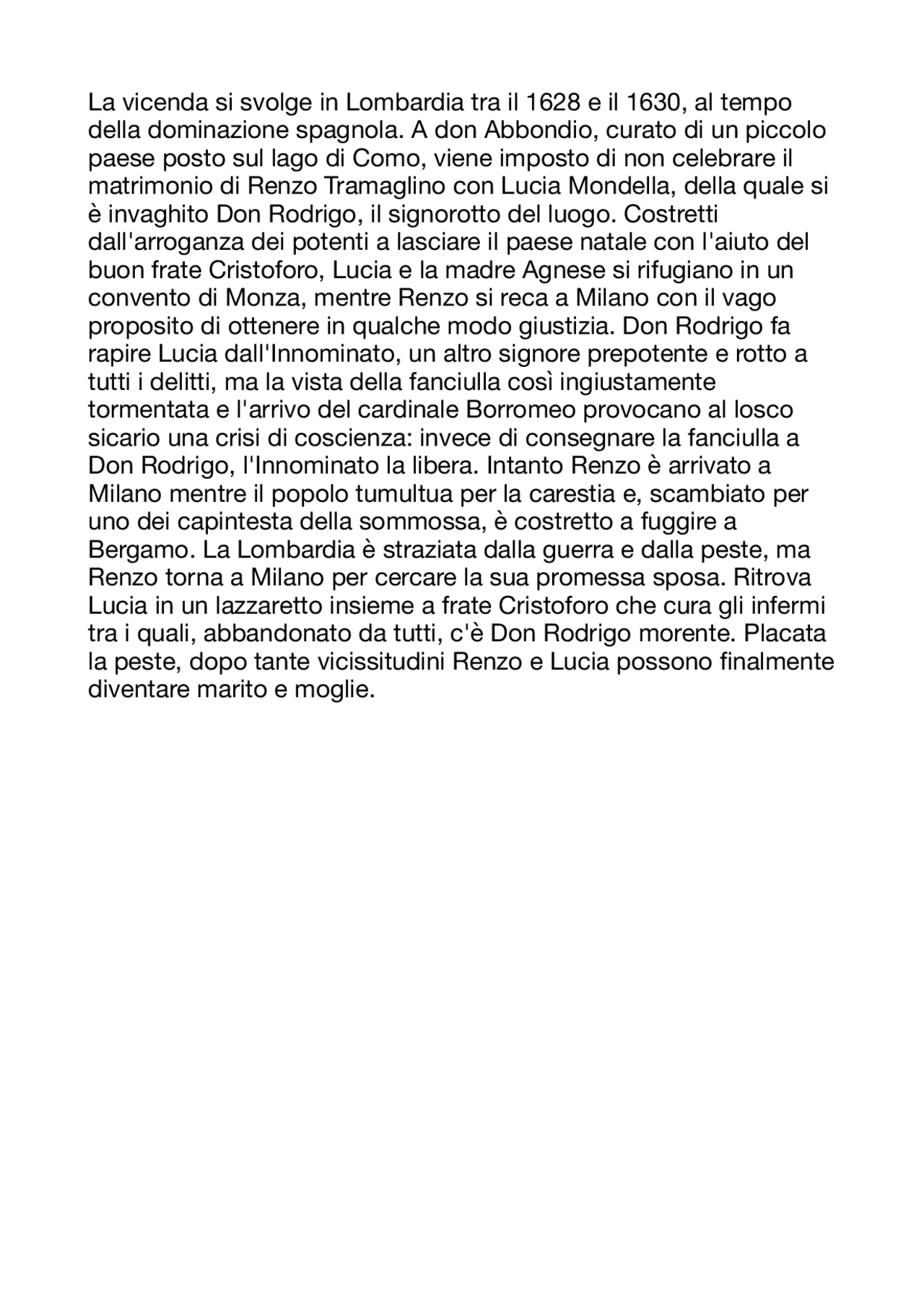 Promessi Sposi Appunti Efficaci Docsity