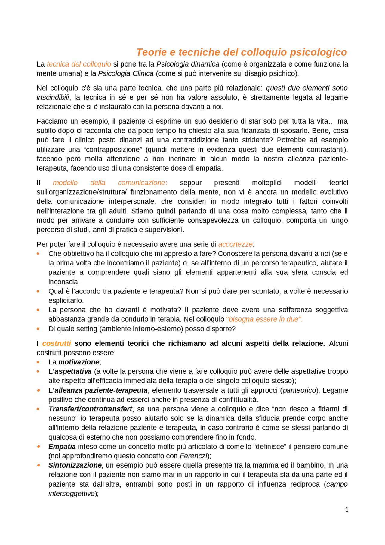 Appunti Di Teorie E Tecniche Del Colloquio Psicologico Docsity