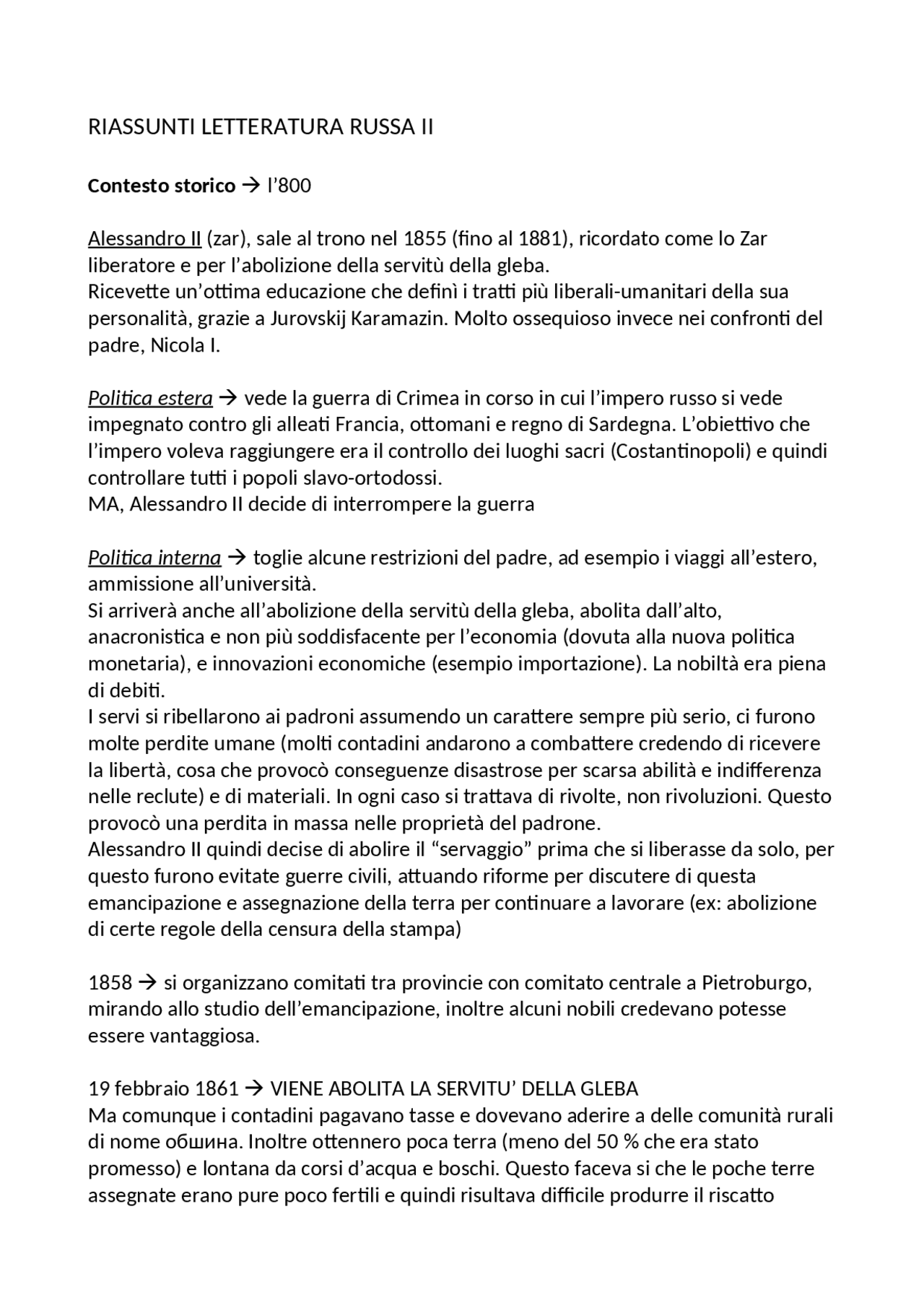 Appunti Di Letteratura Russa Fine 800 Inizio 900 Docsity