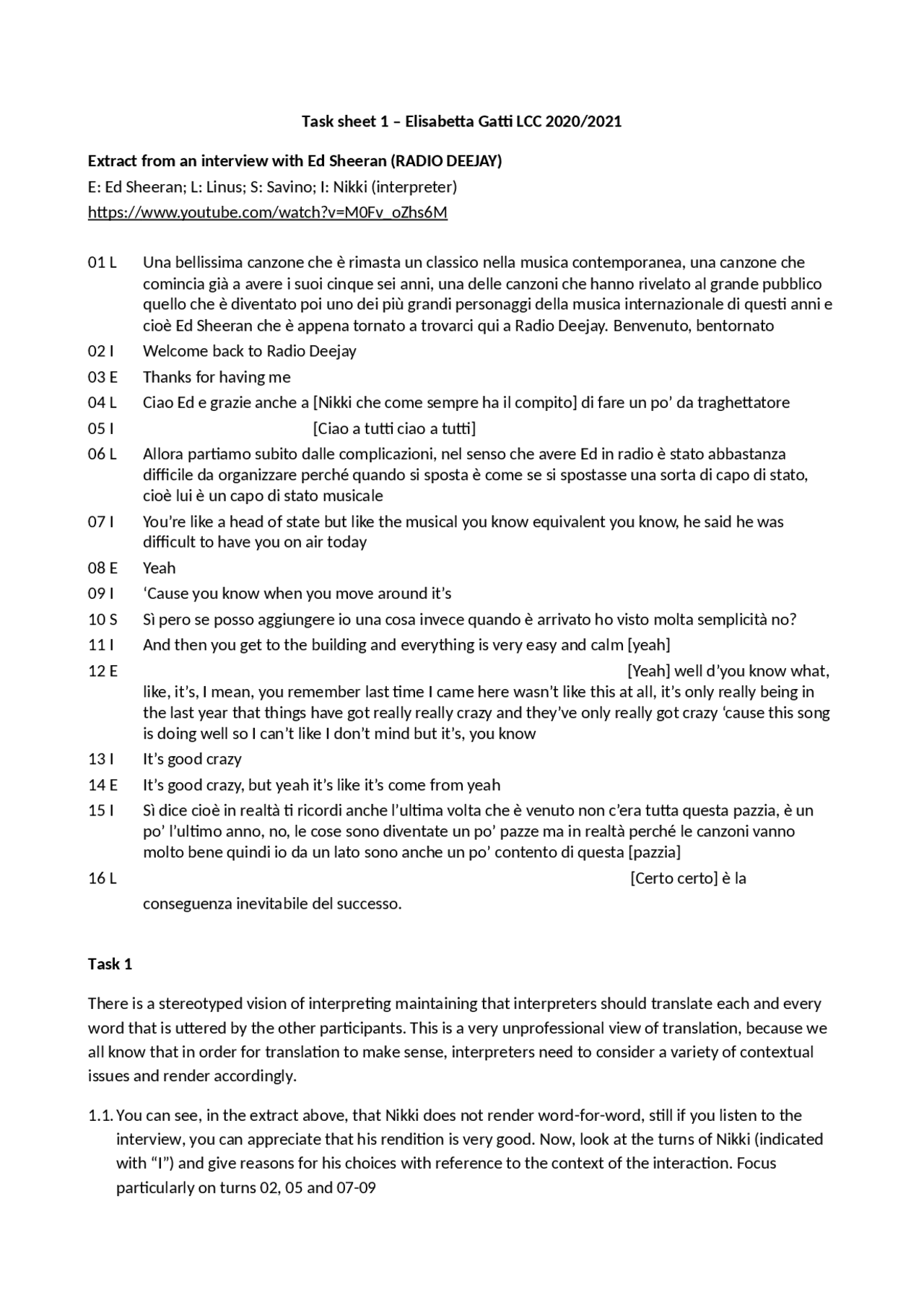 Task Sheet 1 compilato - Docsity