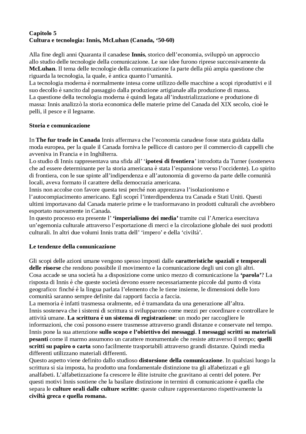 Harold Innis e Marshall McLuhan | Sintesi del corso di Sociologia Della ...