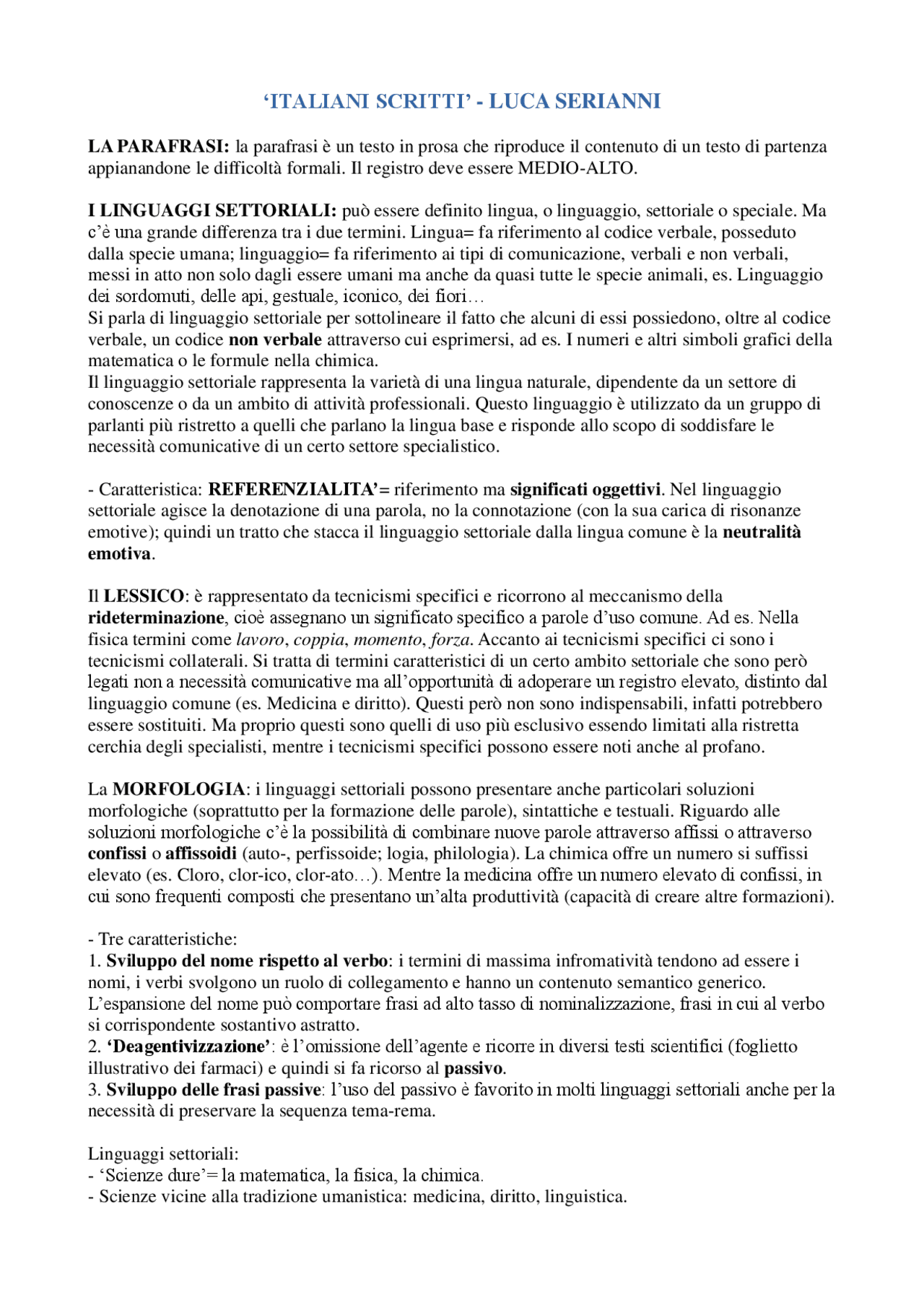 Italiani Scritti Di Luca Serianni Docsity