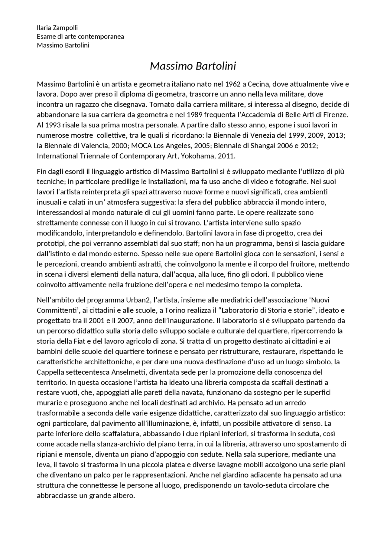 Elaborato Su Massimo Bartolini Docsity