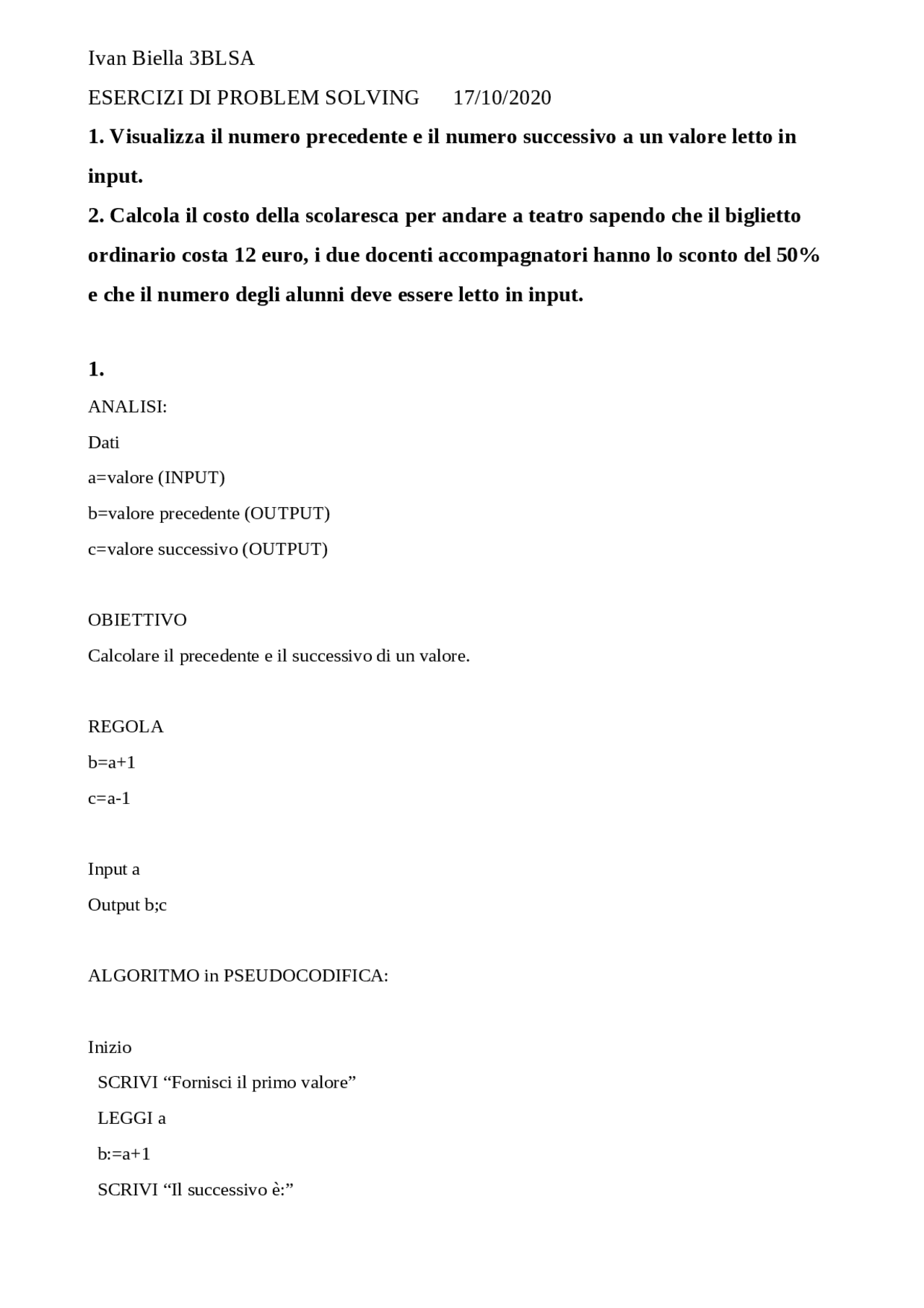 Problemi Solving Esempio Docsity