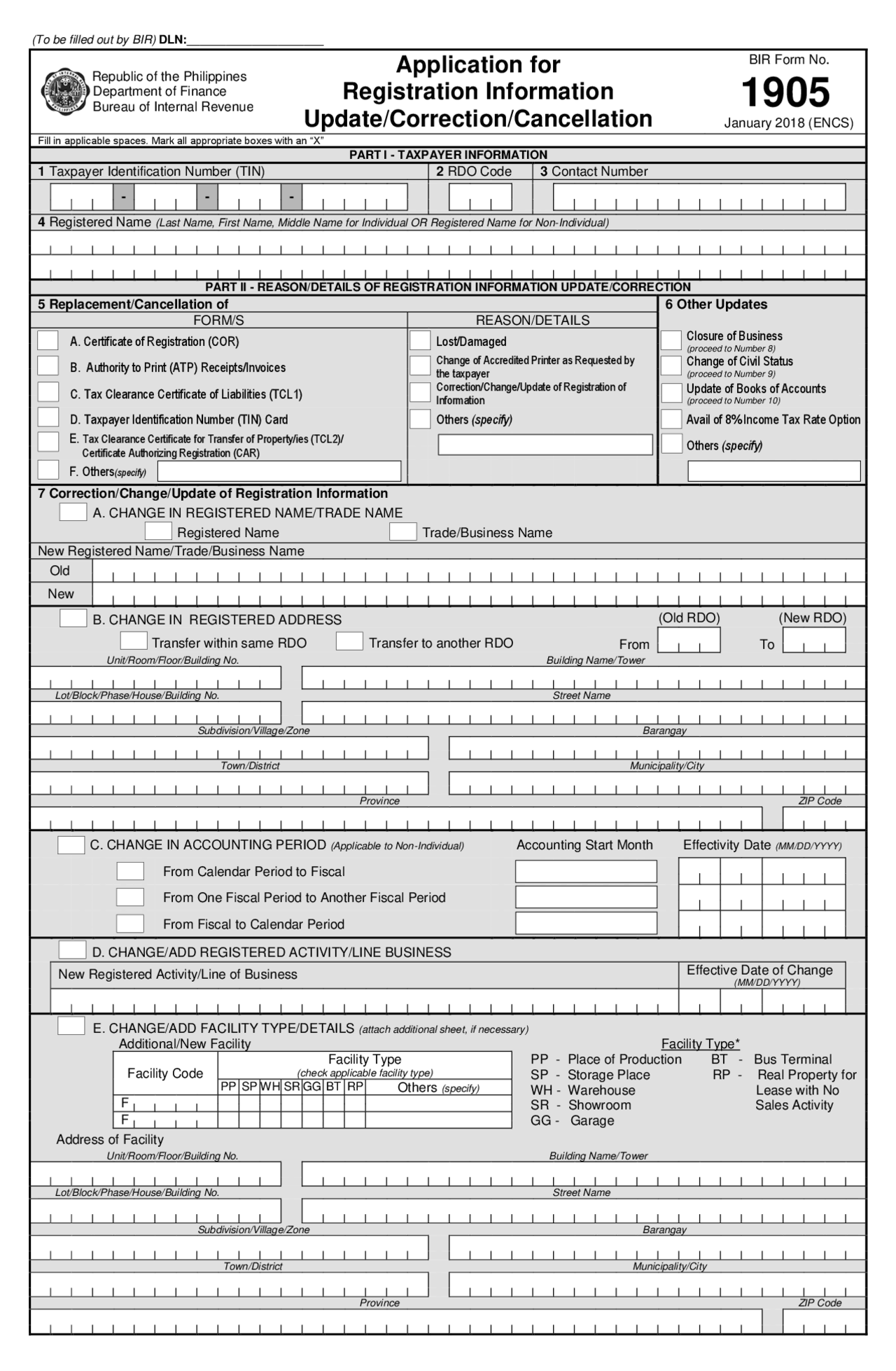 BIR Form 1905: Registration Information Update/Correction | Assignments ...
