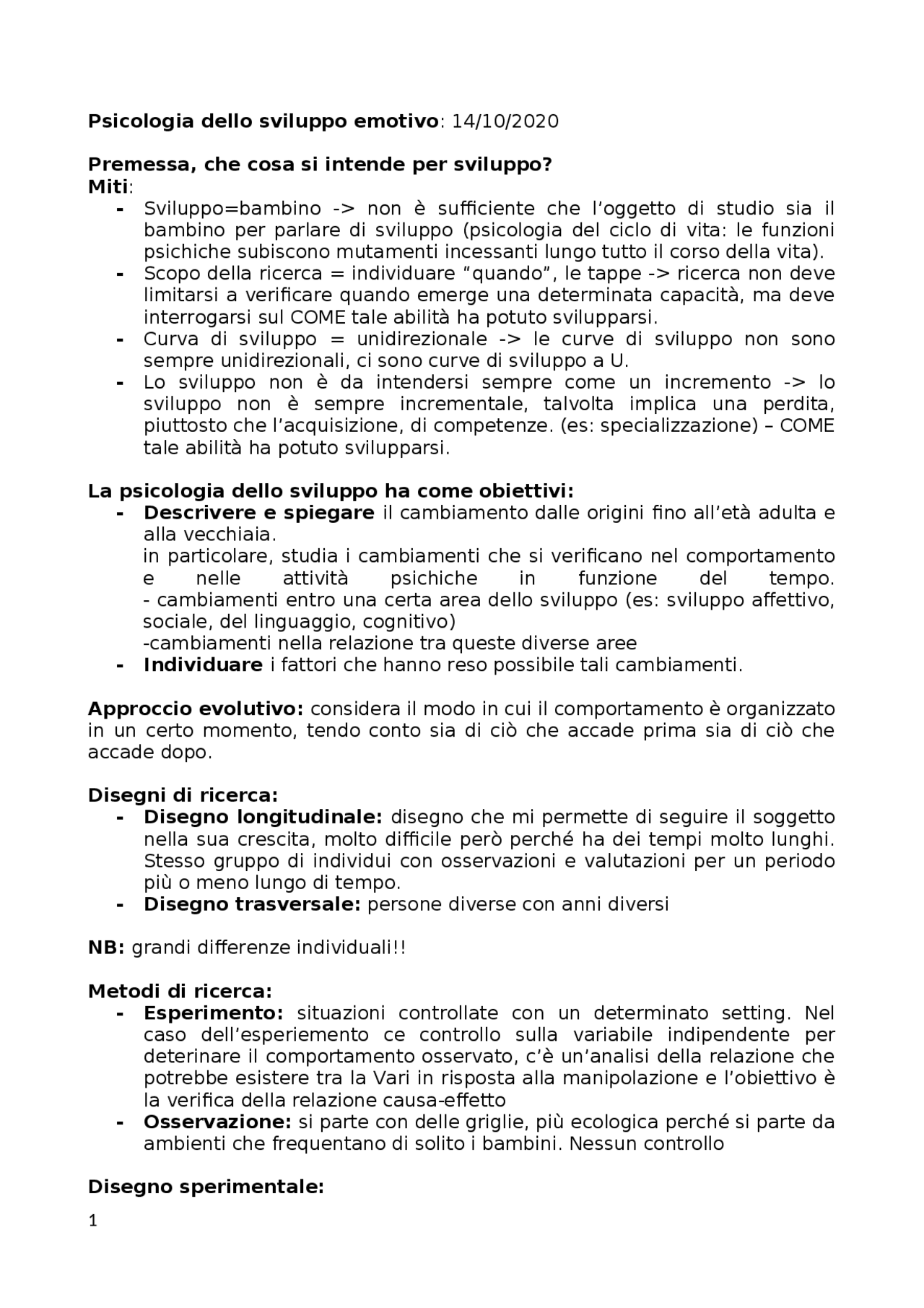 Psicologia Dello Sviluppo Emotivo Appunti Docsity
