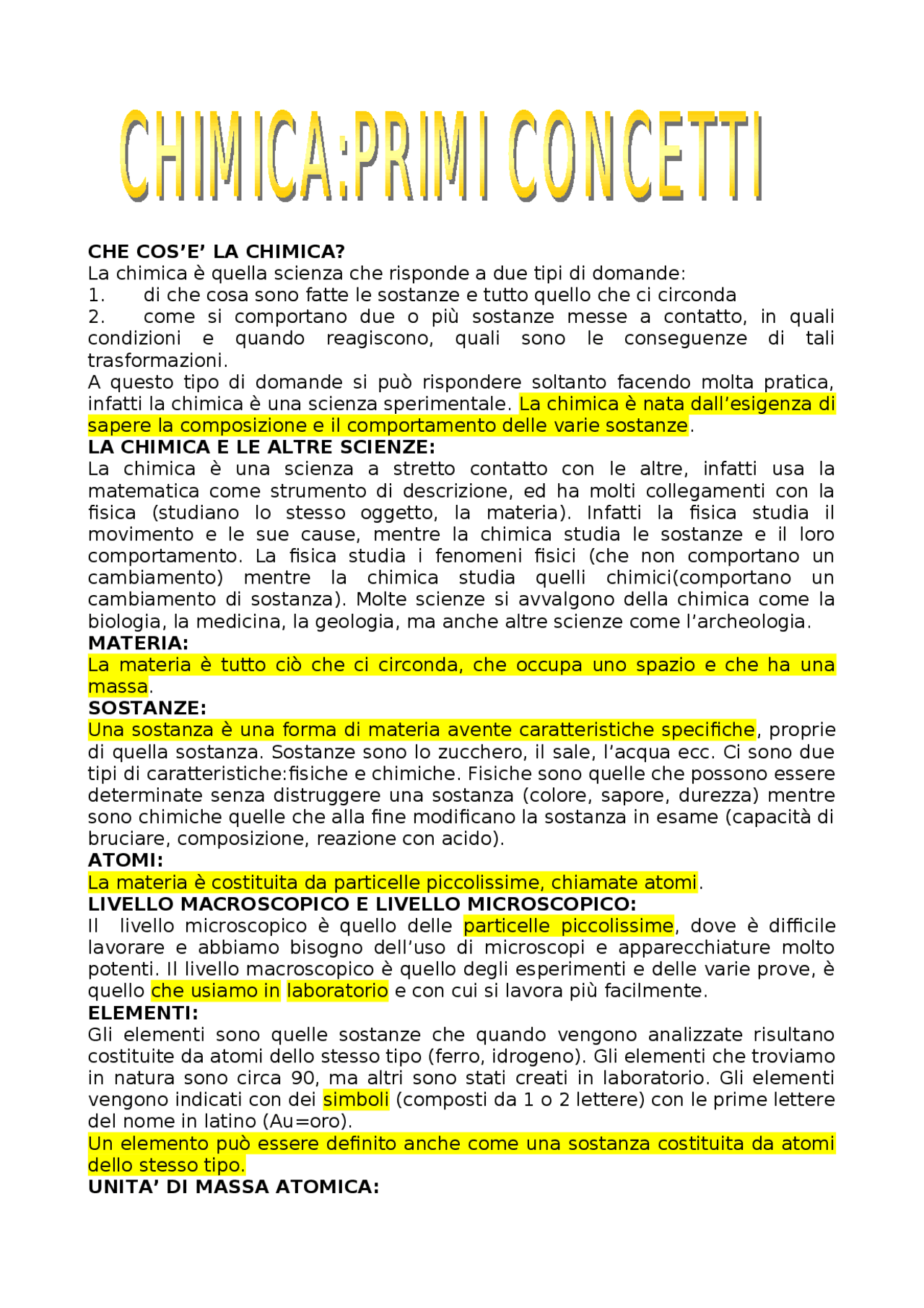 Primi Concetti Fondamentali Di Chimica Docsity