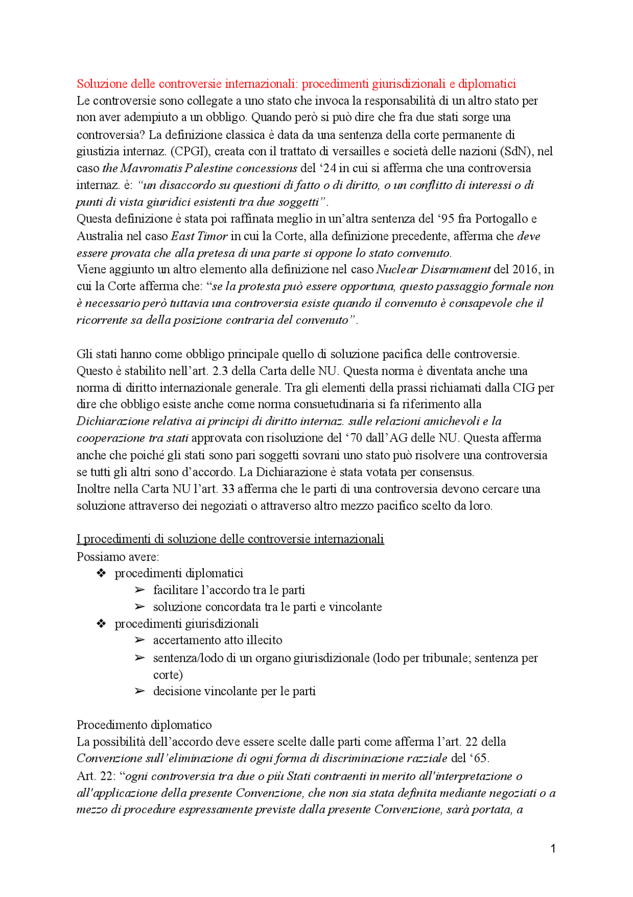 Riassunto Di Diritto Internazionale Docsity