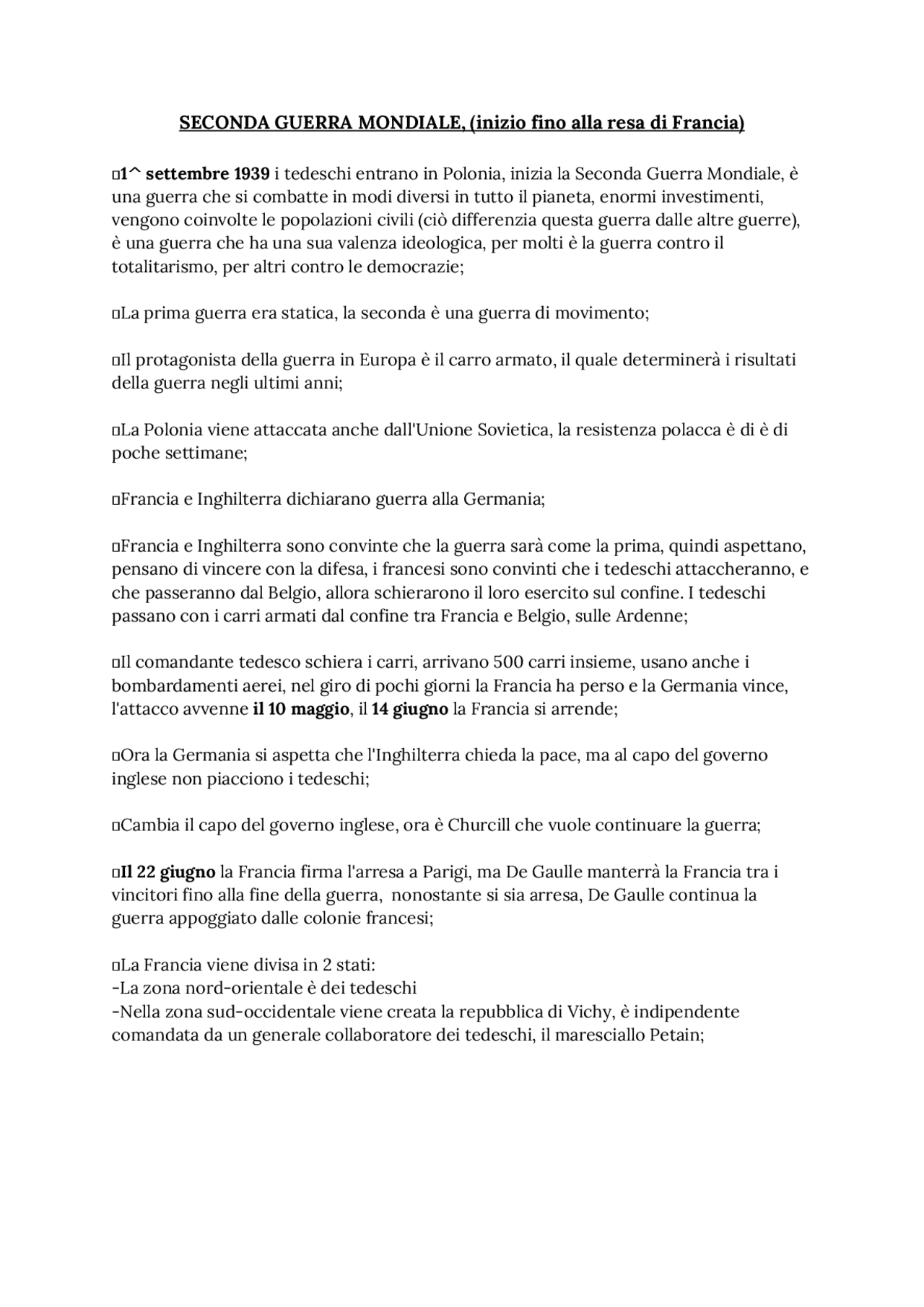 Riassunto Seconda Guerra Mondiale Docsity
