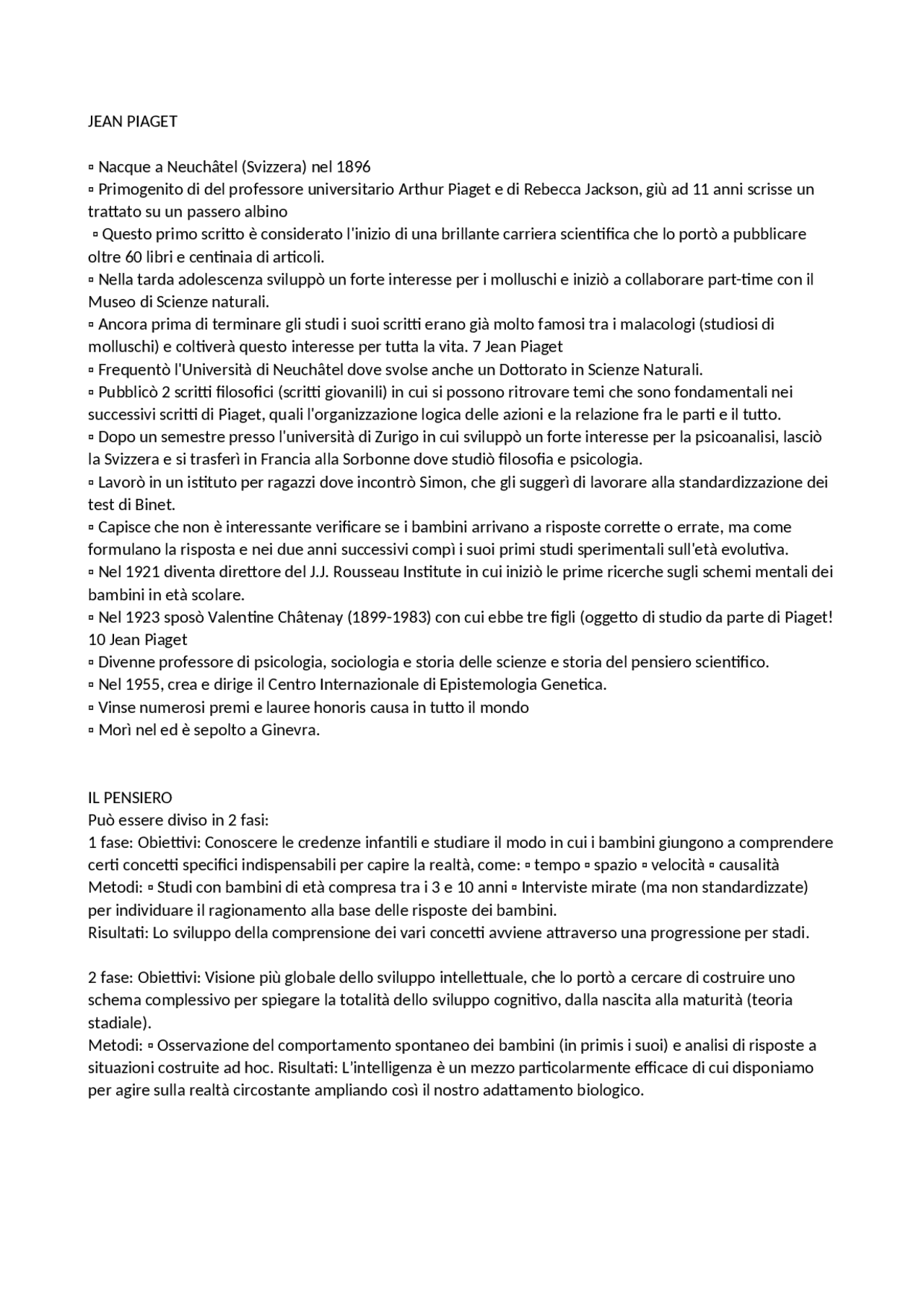 Jean Piaget E La Teoria Dello Sviluppo Cognitivo Docsity