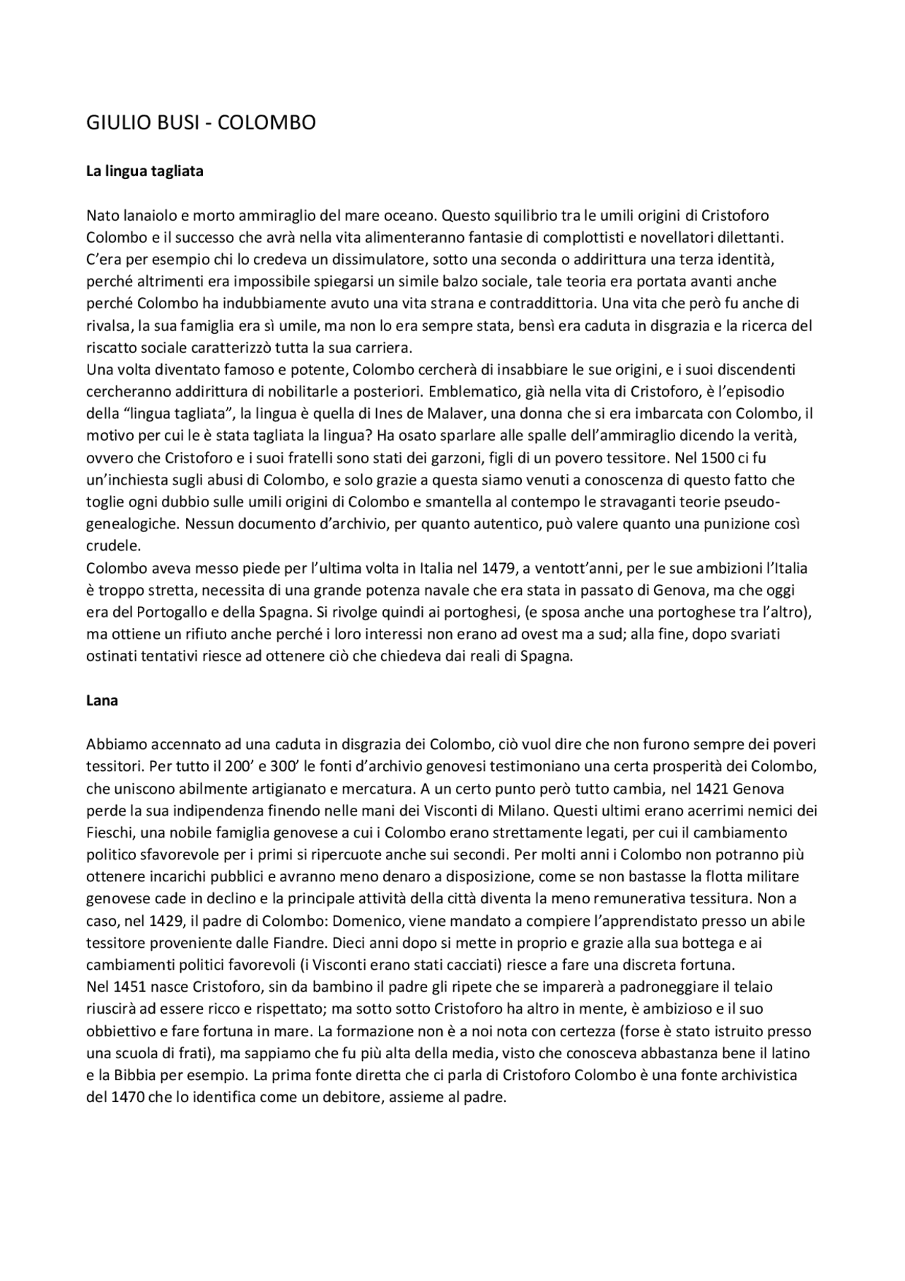 Giulio Busi - Colombo - Docsity
