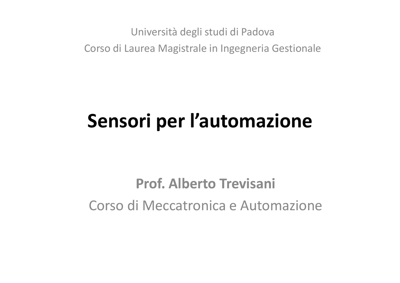Sensori Per Lautomazione Docsity