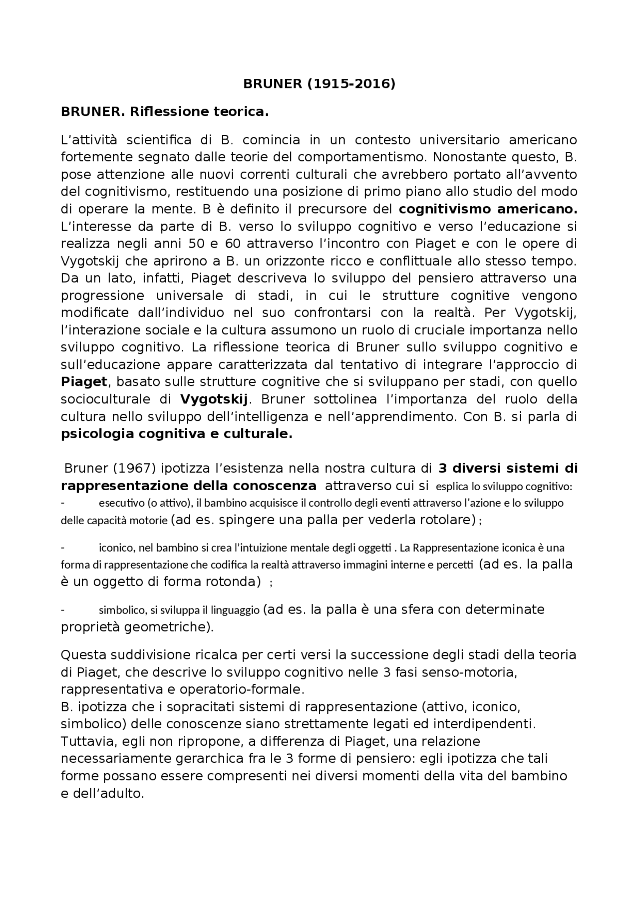 Bruner Tfa Sostegno Appunti Di Tfa Sostegno Docsity