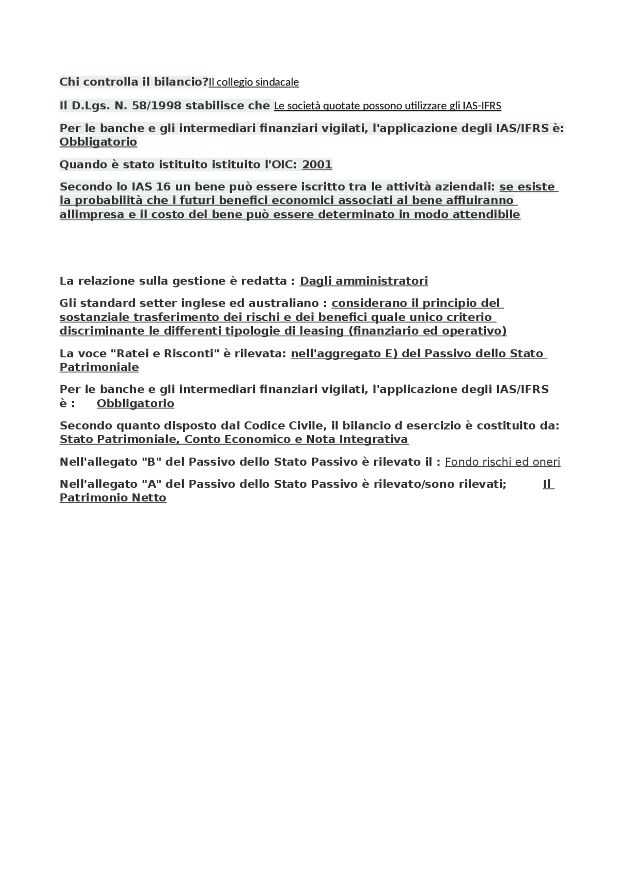 Test Ragioneria Generale E Applicata Docsity