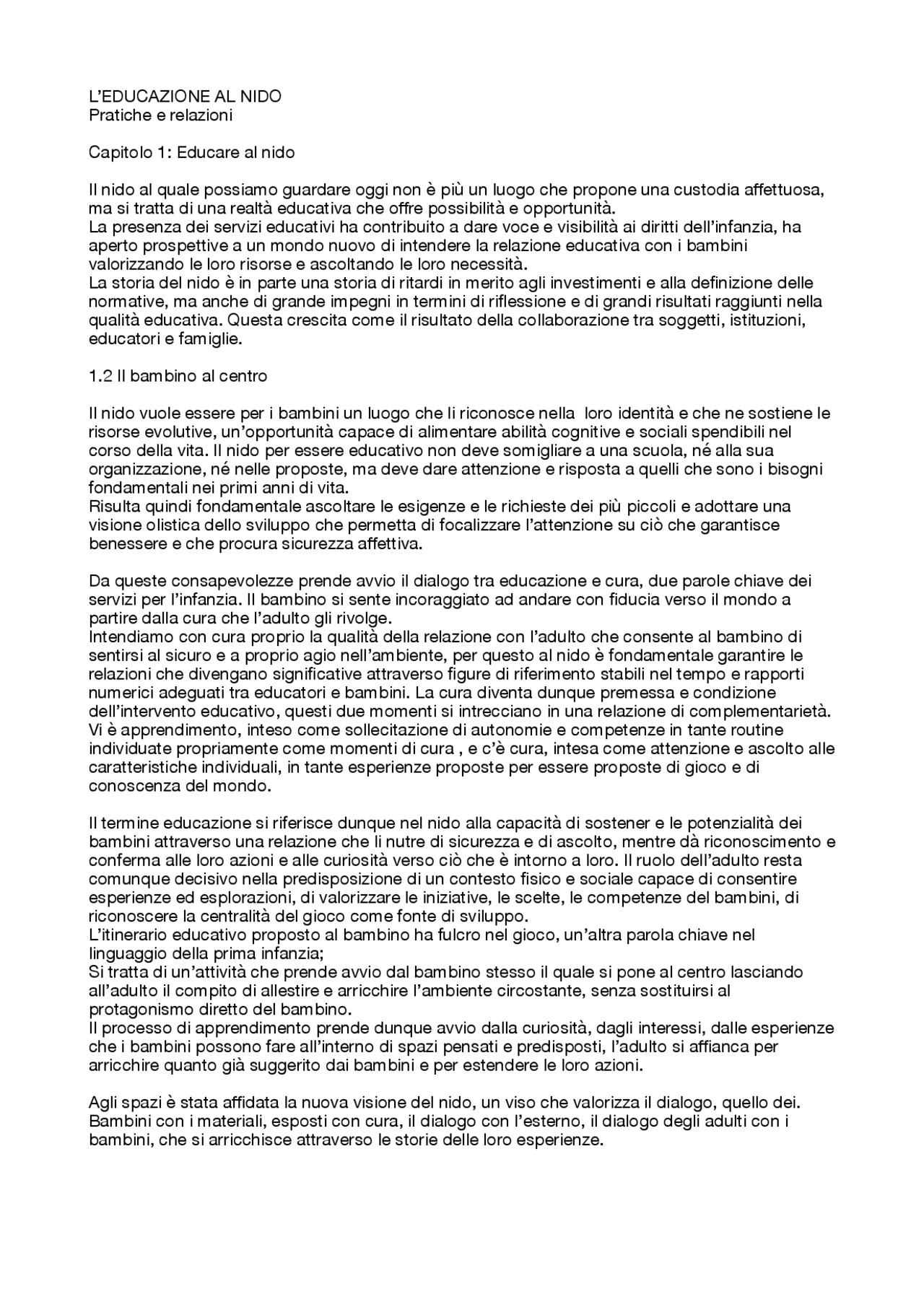 Leducazione Al Nido Docsity