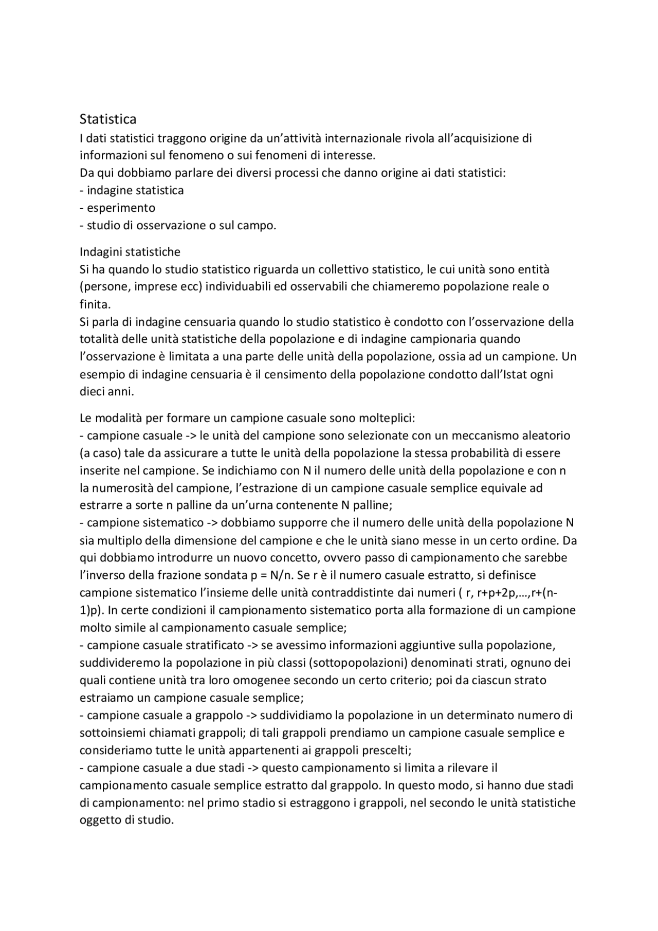 Statistica, nozioni - Docsity
