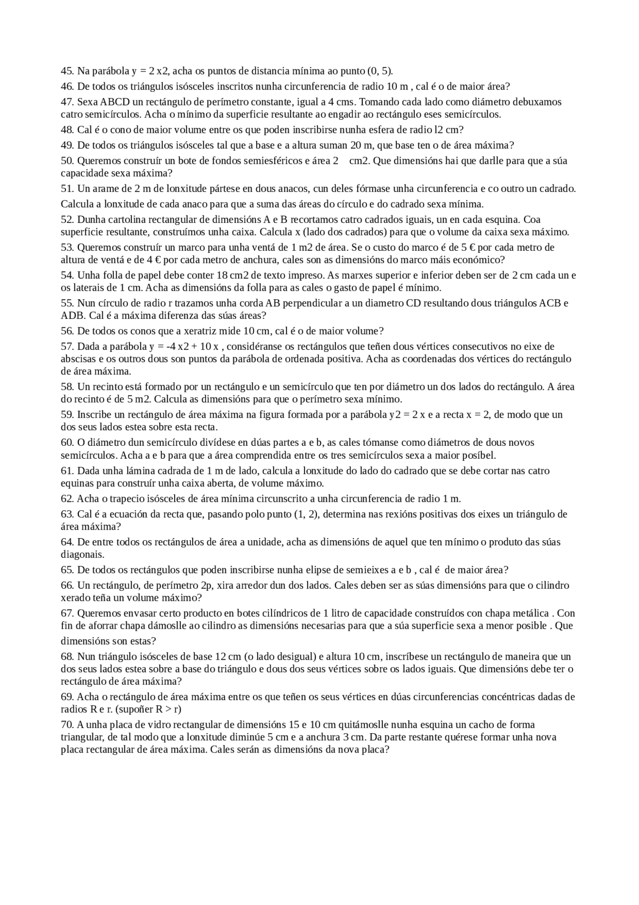 Ejercicios De OptimizaciÓn Ejercicios De Matemáticas Docsity