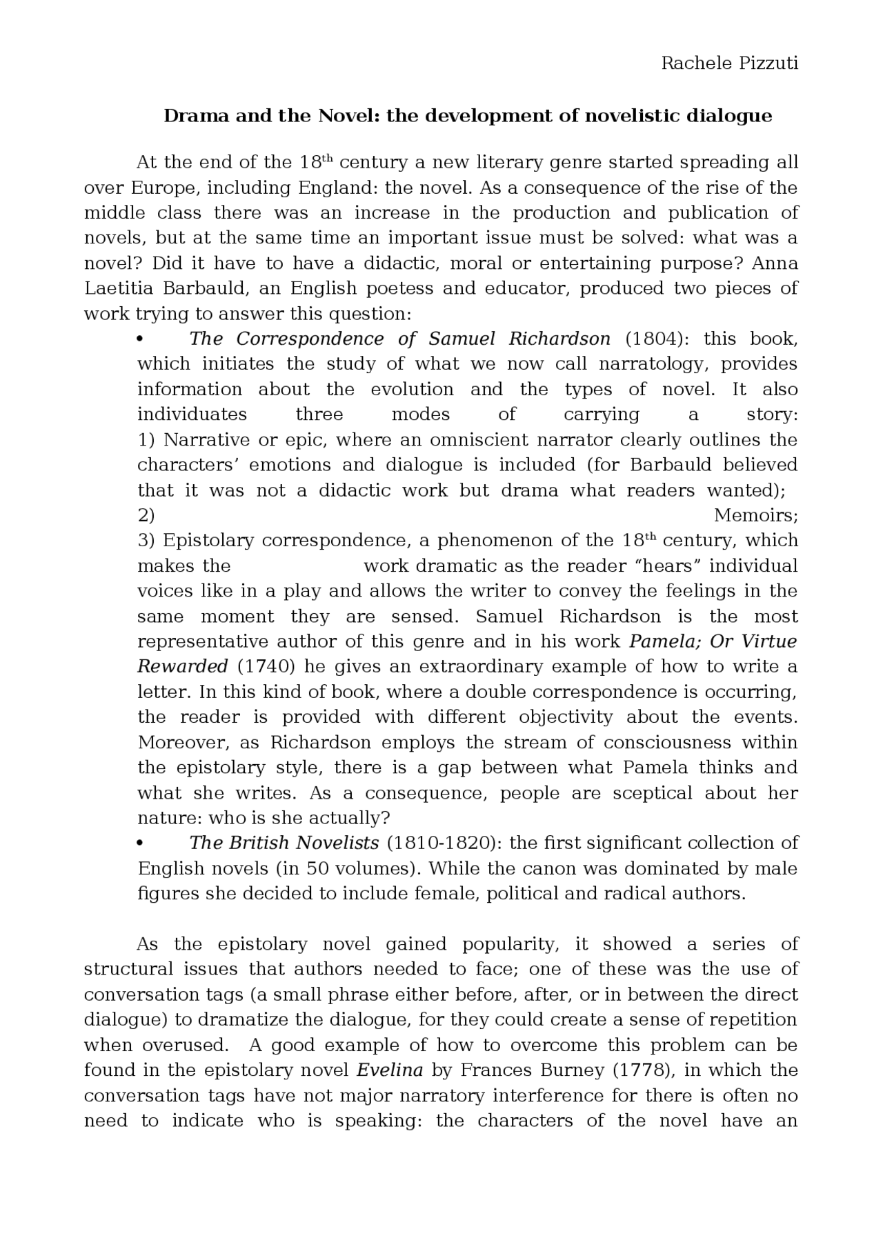 Drama and the Novel: the development of novelistic dialogue - Docsity