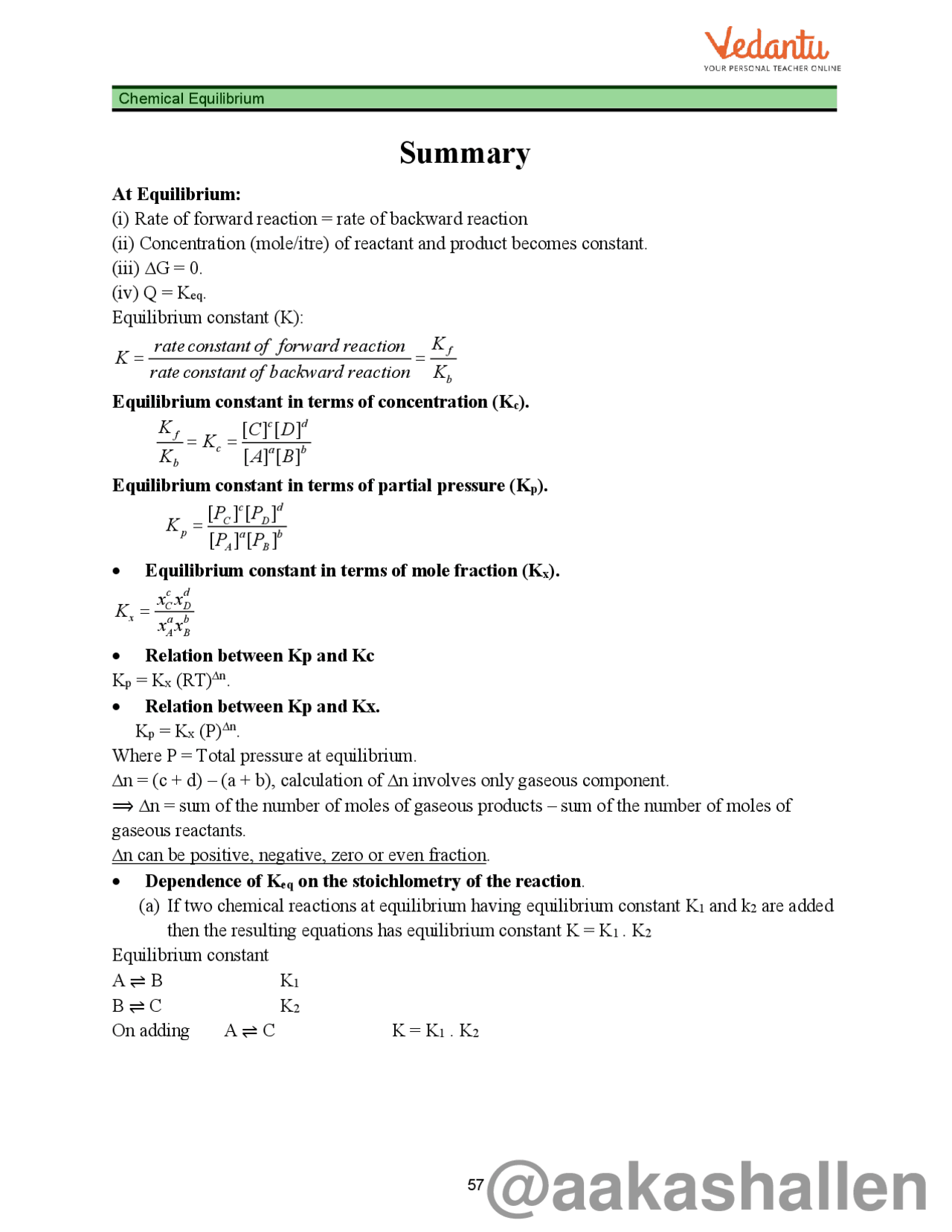 A Short Note On Chemical Equilibrium Docsity