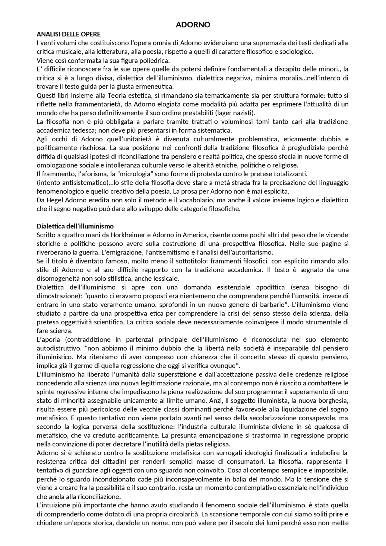 Riassunto Su Theodor W Adorno Docsity