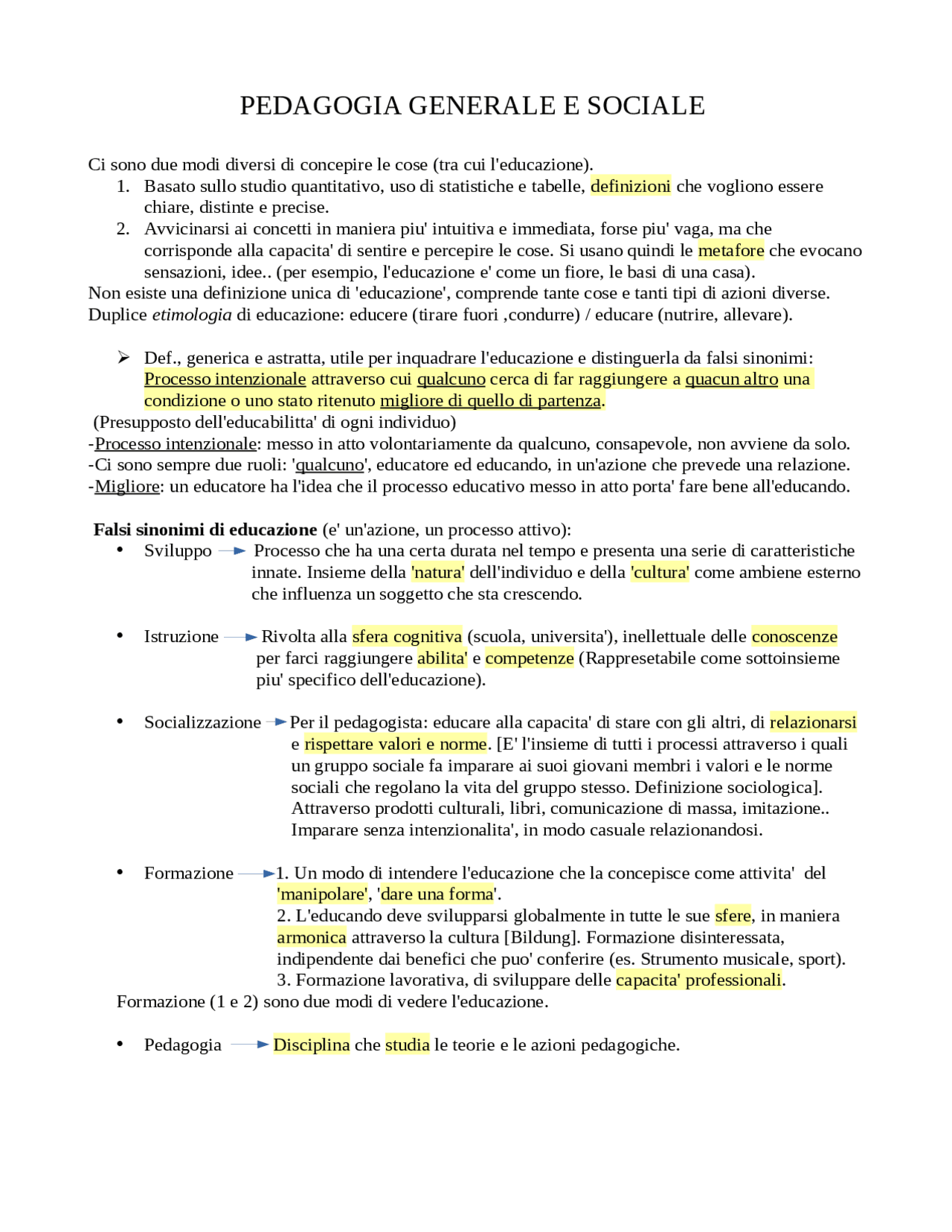 Appunti Delle Lezioni Di Pedagogia Generale E Sociale Docsity