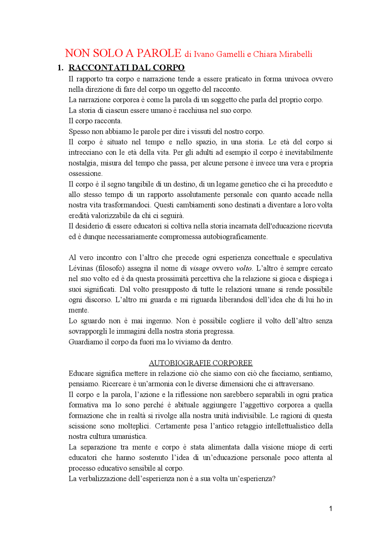 Non Solo A Parole Gamelli Docsity