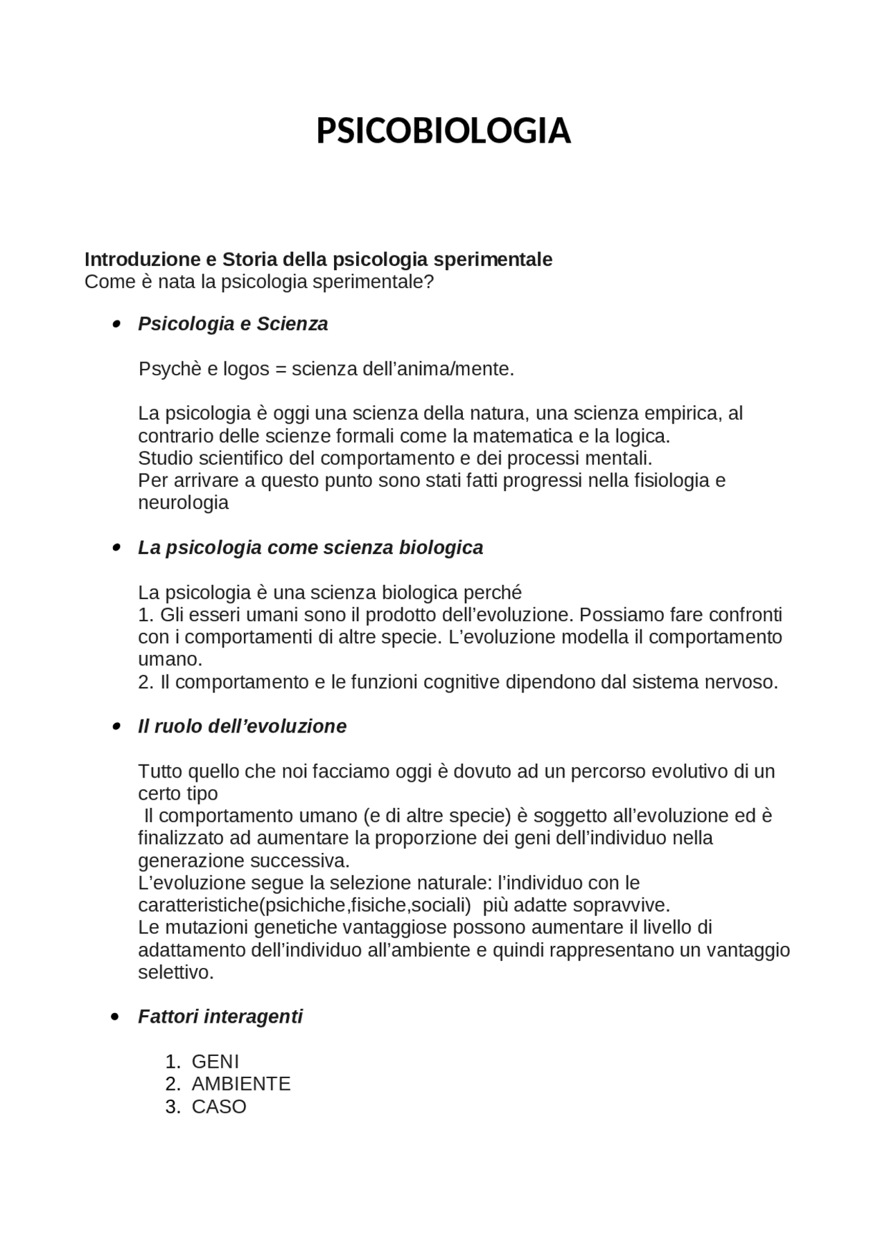 Psicobiologia Prima Lezione Docsity