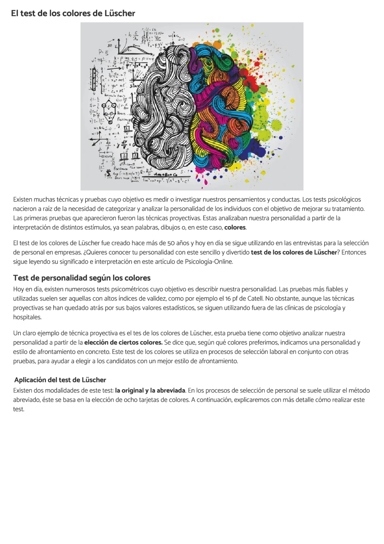 Test de los colores | Guías, Proyectos, Investigaciones de Psicometría ...